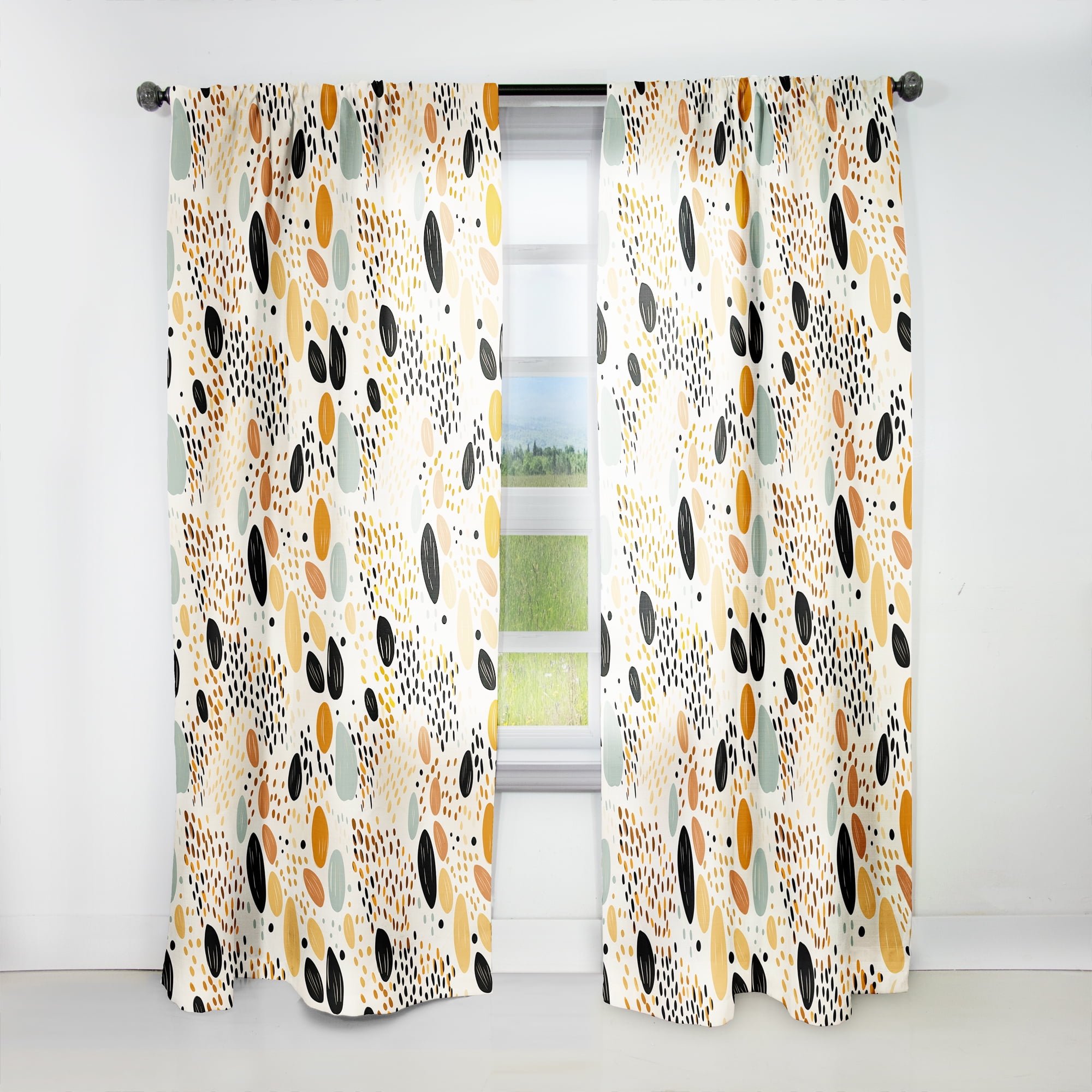 Designart "Desert Mirage Black And Beige I" Abstract Curtain Panels ...