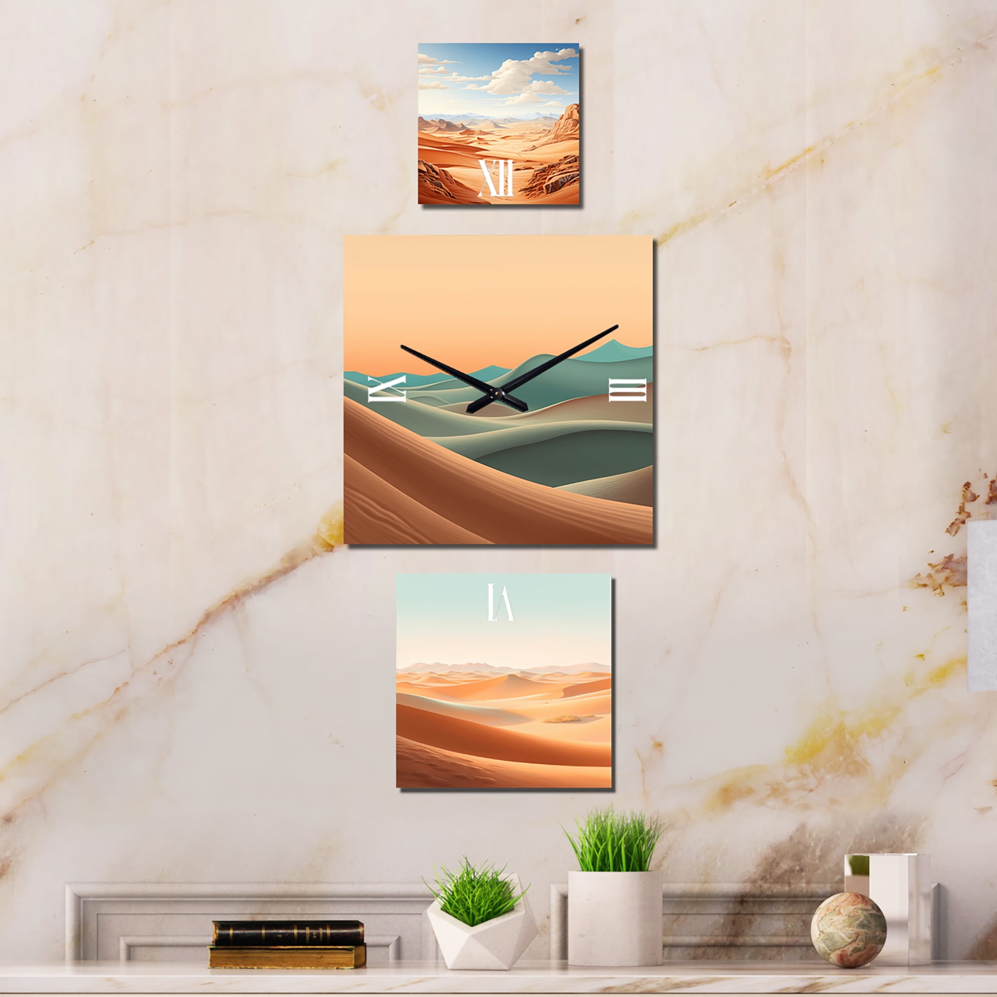 Designart "Desert Sandscape II" Desert Oversized Wall Clock - Set Of 3 ...