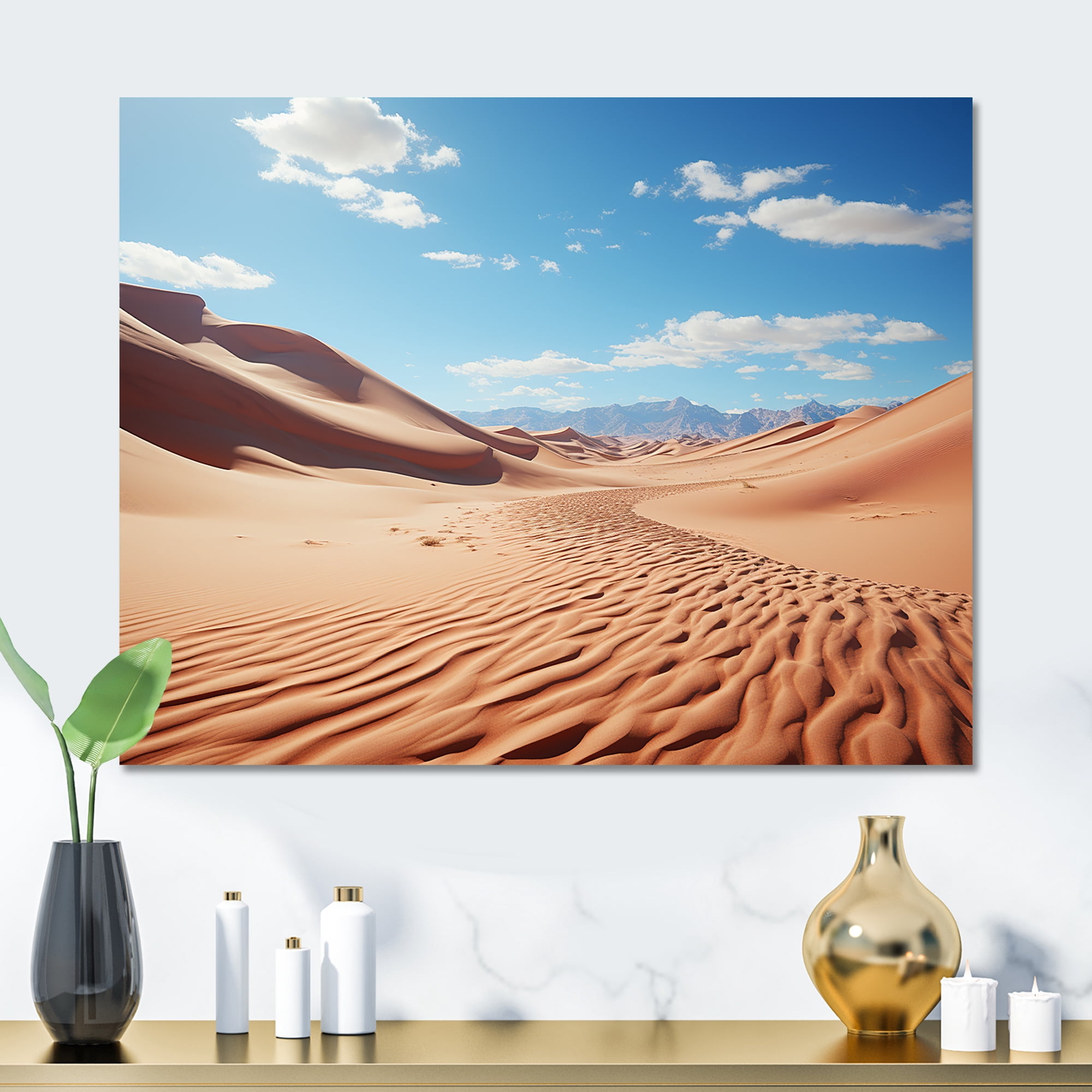 Designart "Desert dunes panoramic horizon VI In Brown and Blue"Desert ...