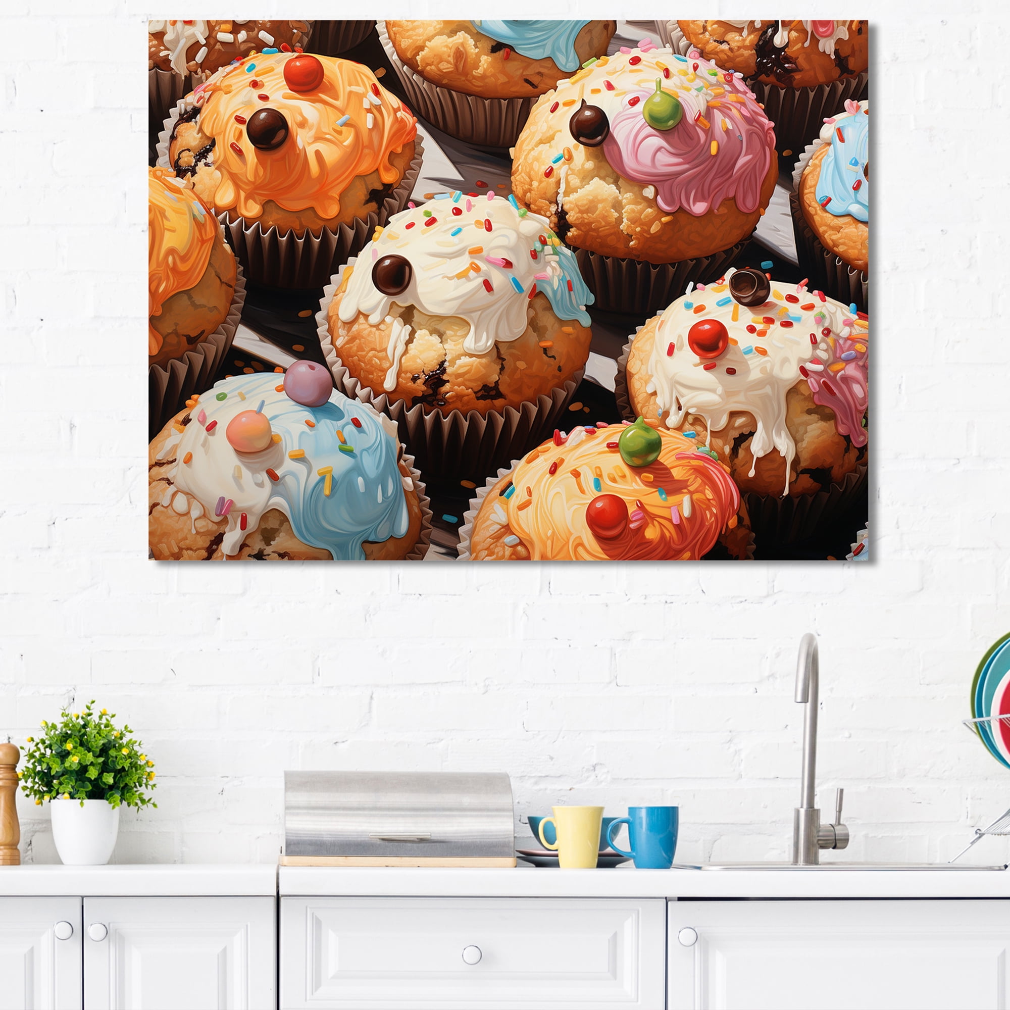 Designart "Dessert Muffins In Pop Art Style" Desserts Wall Decor ...