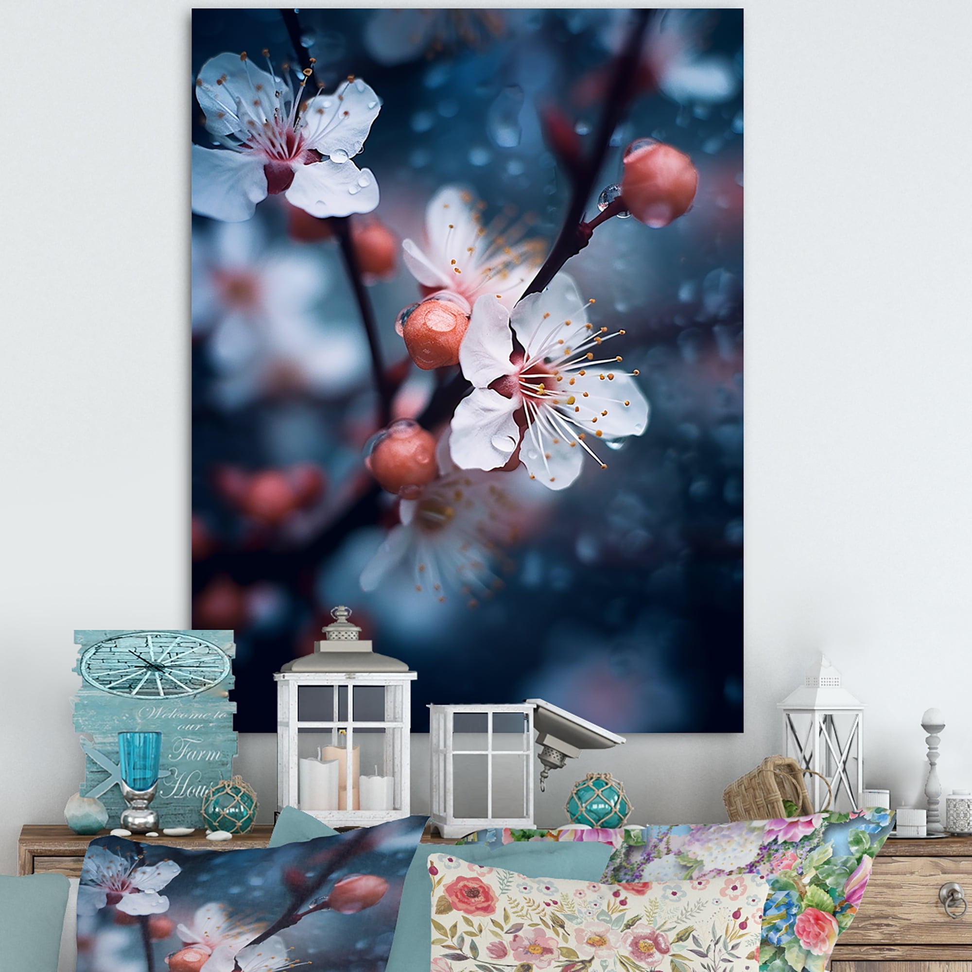 Designart "Detailed Cluster Cherry Blossom Bloom" Cherry Blossom Canvas ...