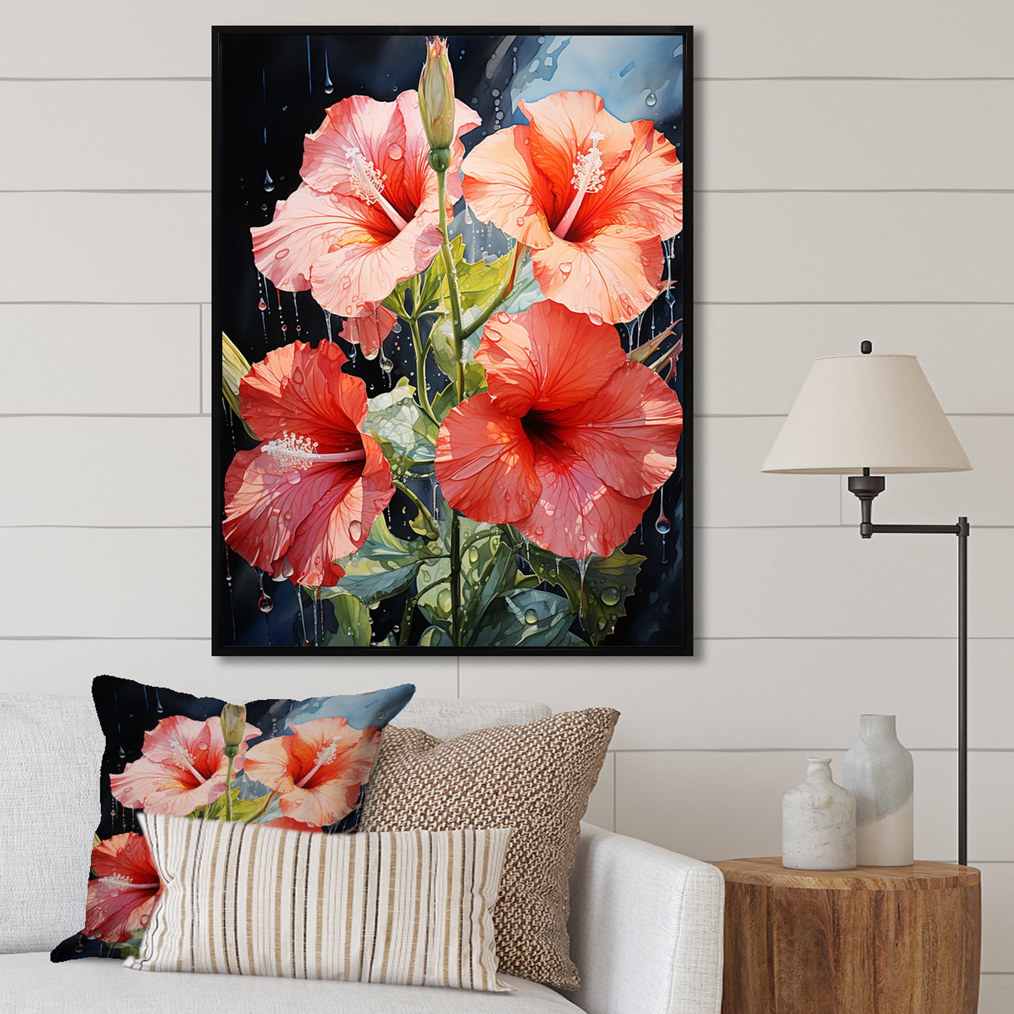 Designart "Dewy Blooms of Pink Morning Glory" Floral Framed Wall Art ...