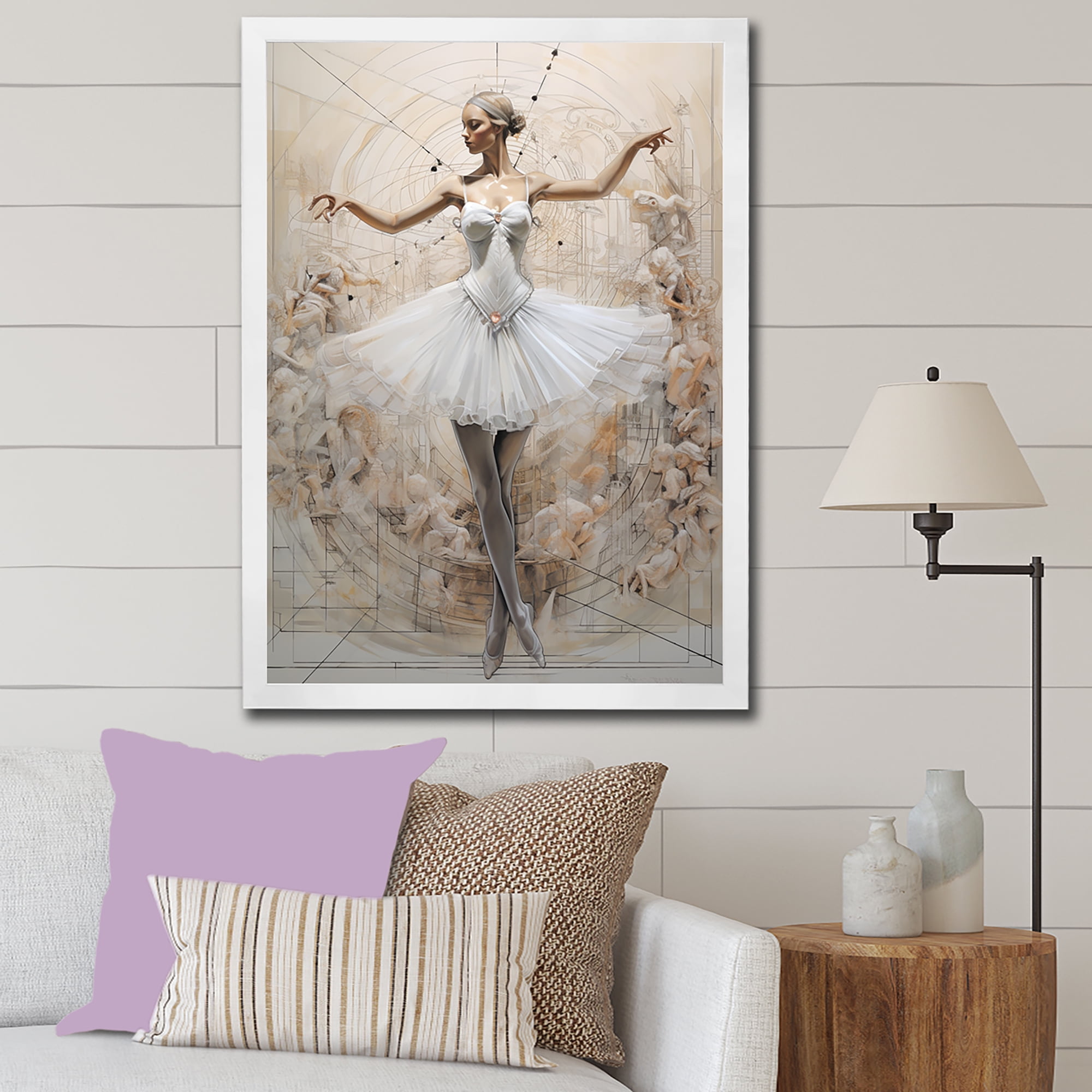 Designart "Diagrammatic Ballerina In White Drawing" Ballet Picture ...