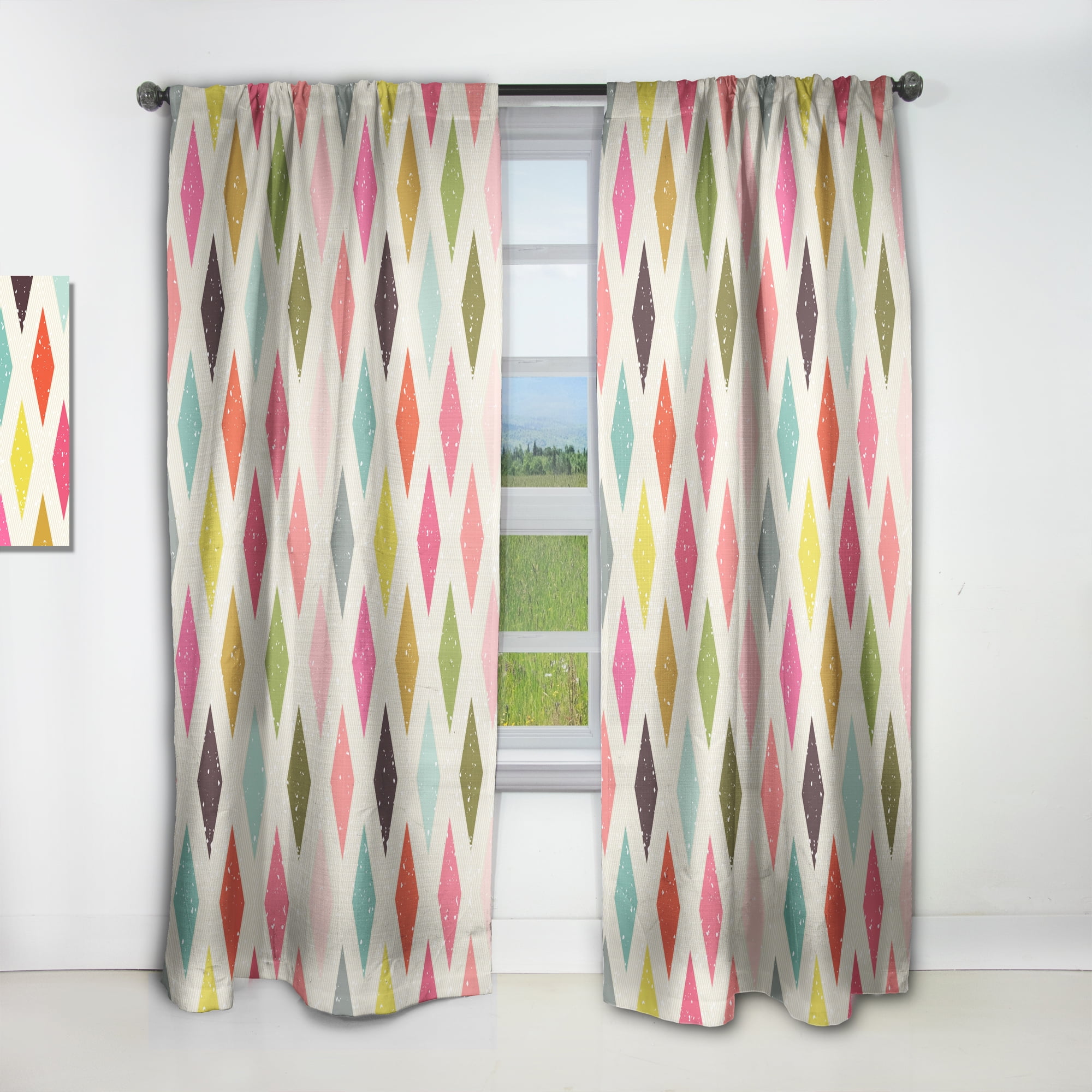Designart 'Diamond Retro Pattern III' Mid-Century Modern Curtain Panel ...