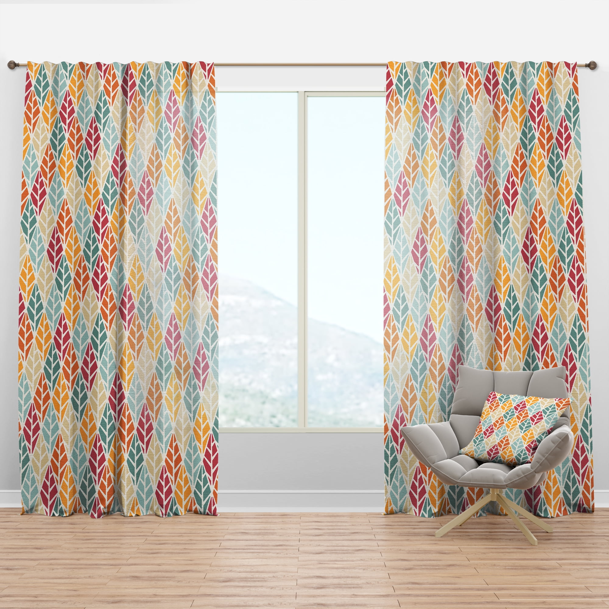 Designart 'Diamond Retro Pattern X' Mid-Century Modern Curtain Panel ...