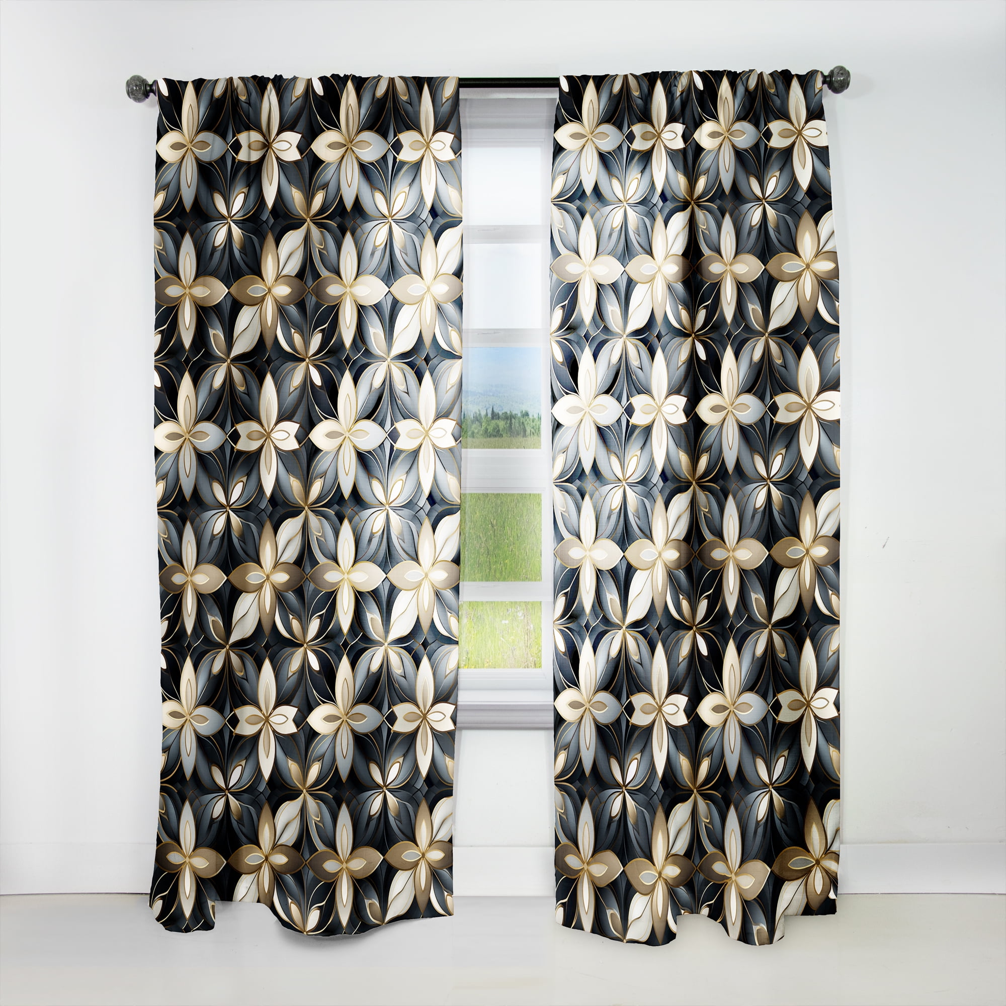 Designart "Dimensional Black And Gold Marble Mosaic With Flowers ...