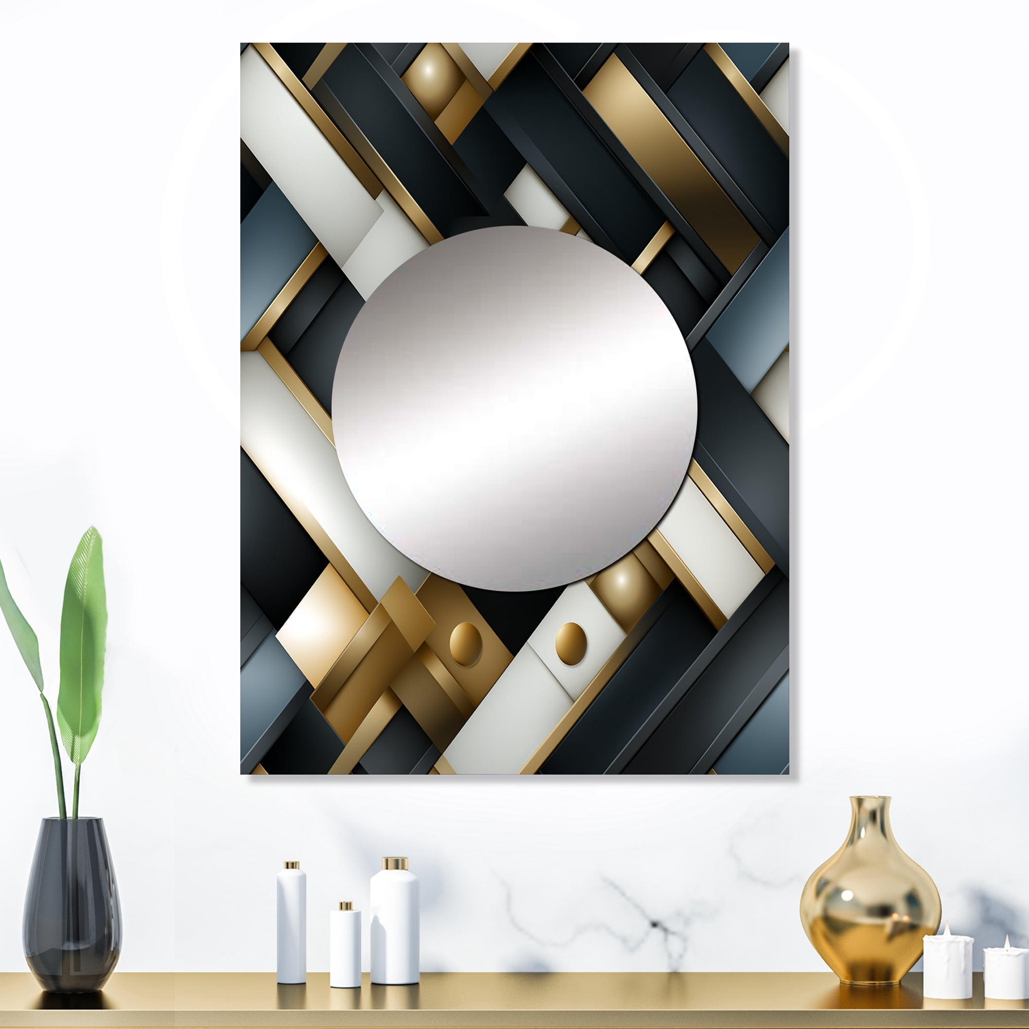 Designart "Dimensional Black and Gold Marble Mosaic III" Geometric ...