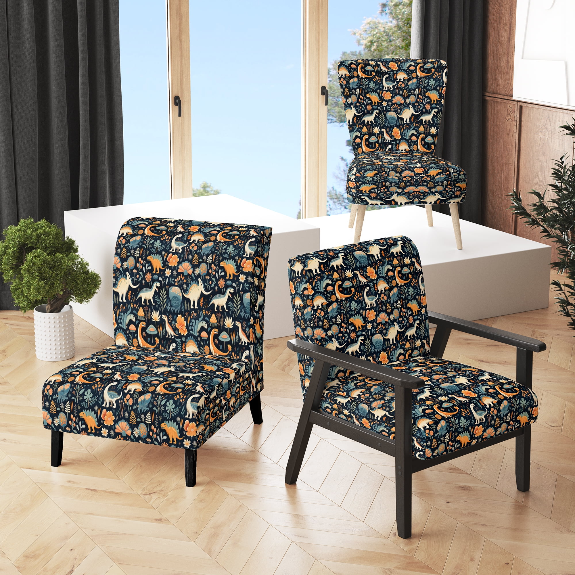 Designart "Dinosaur Majesty III" Blue Animal Print Upholstered Accent ...