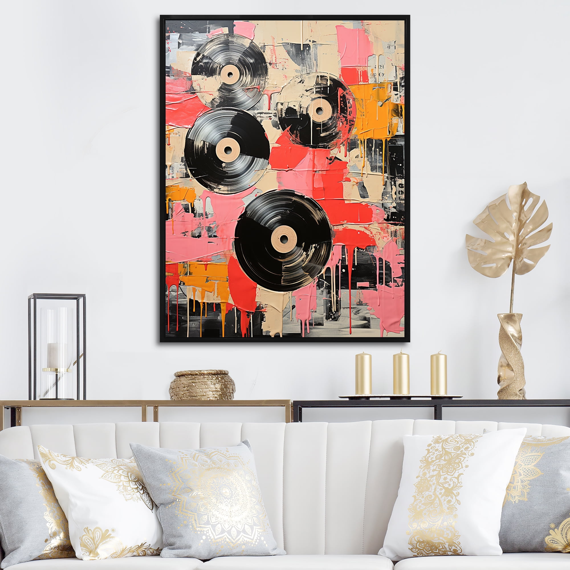 Designart "Display of Pink Vinyl Records II" Fashion Framed Wall Art ...