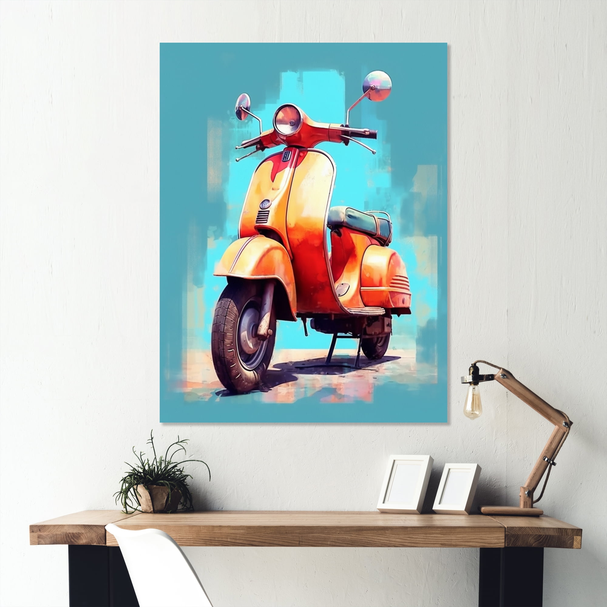 Designart "Display of a Scooter in Coral and Teal III" Scooter Metal ...