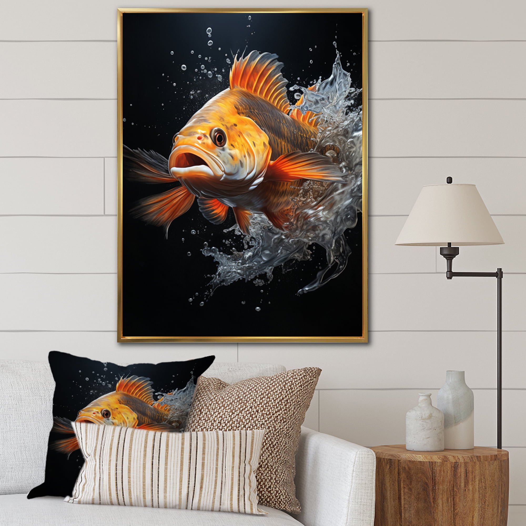 Designart "Dive An Fishing Dynamic wall art" Animals Floater Framed ...