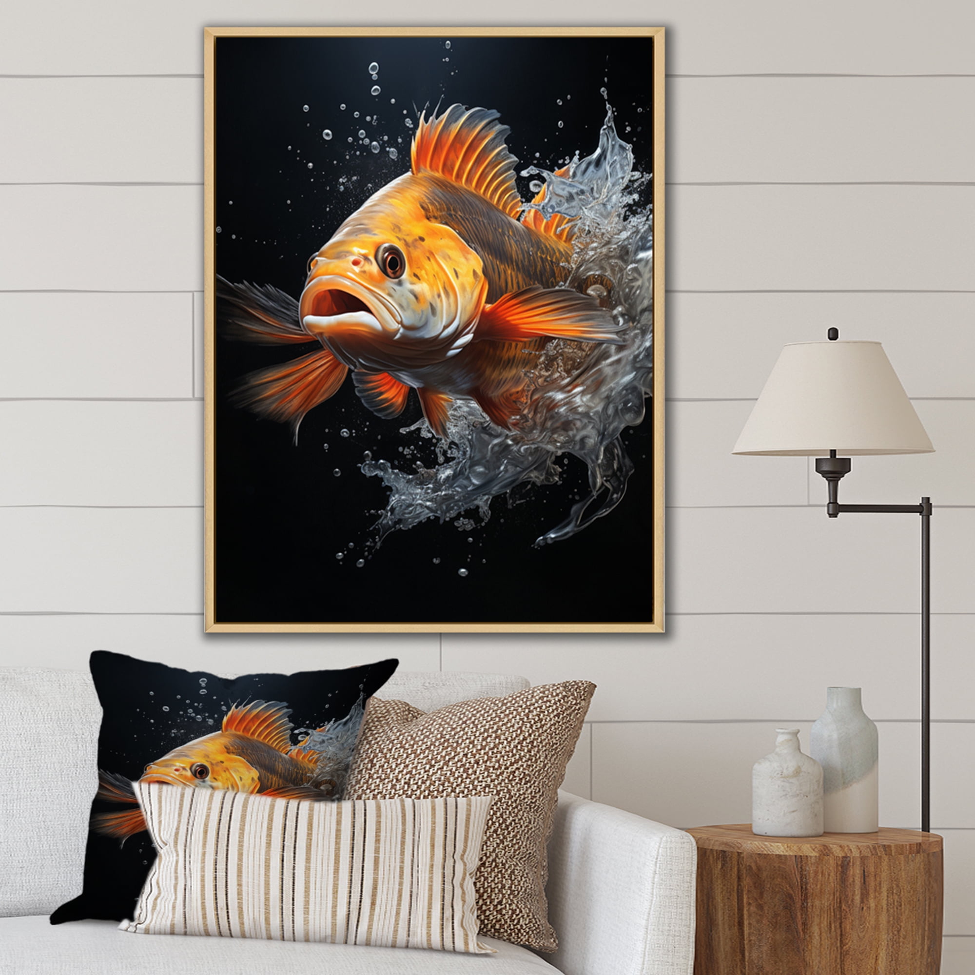 Designart "Dive An Fishing Dynamic wall art" Animals Floater Framed ...