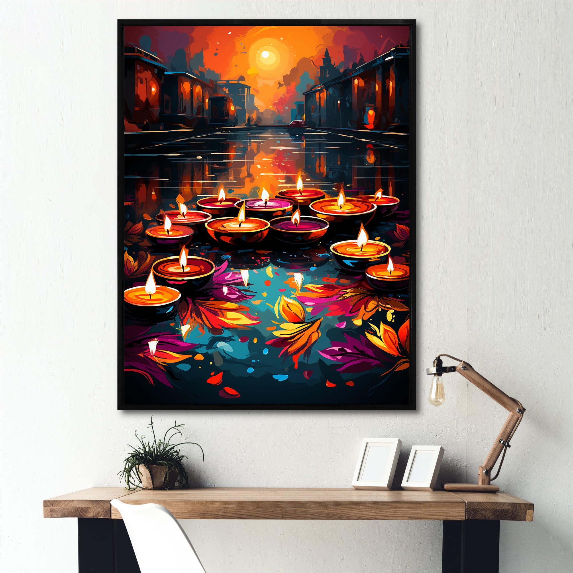 Designart "Diwali Lights in Indian Art II" People Framed Wall Art ...