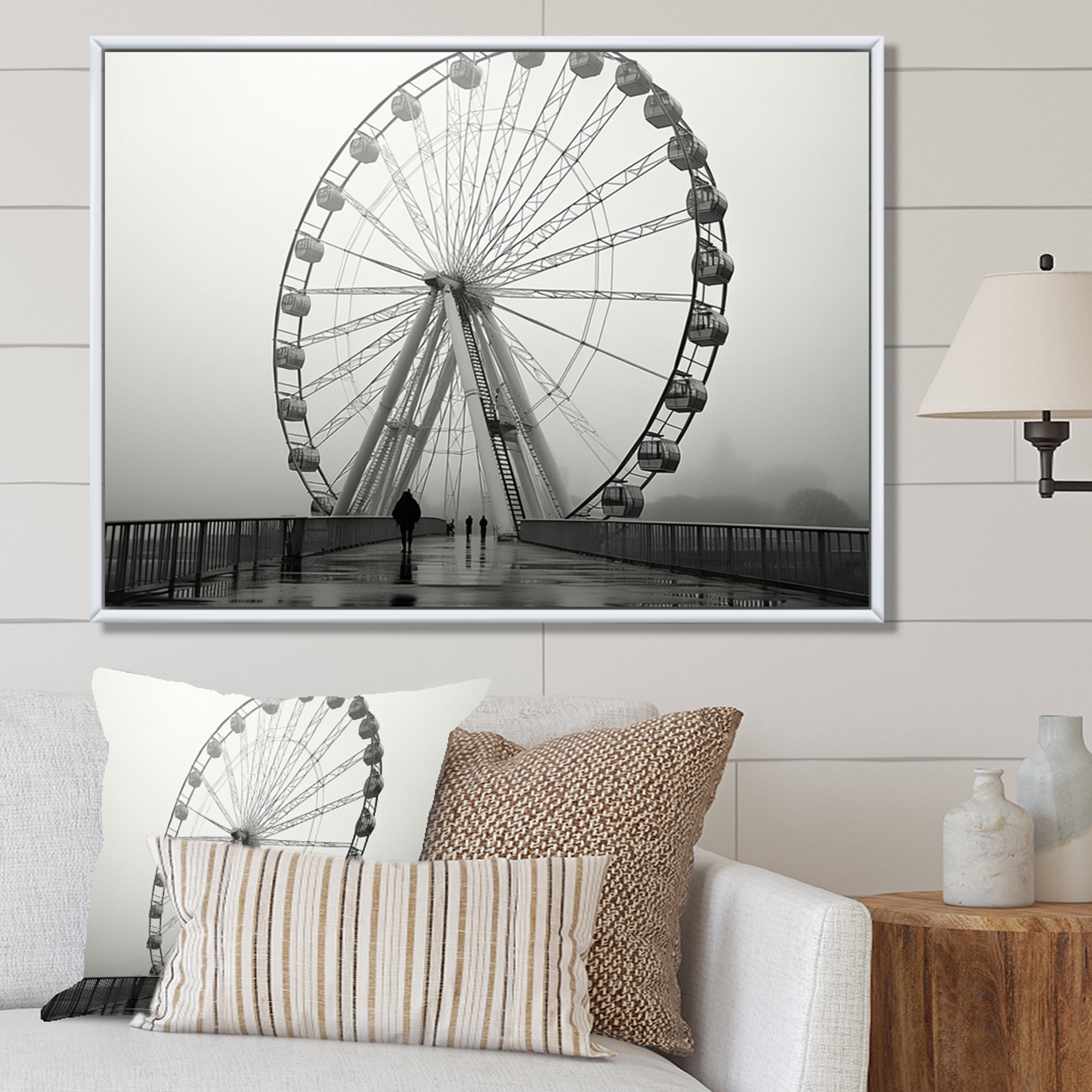 Designart "Dizzying Heights Grey Ferris Wheel" Architecture Floater ...