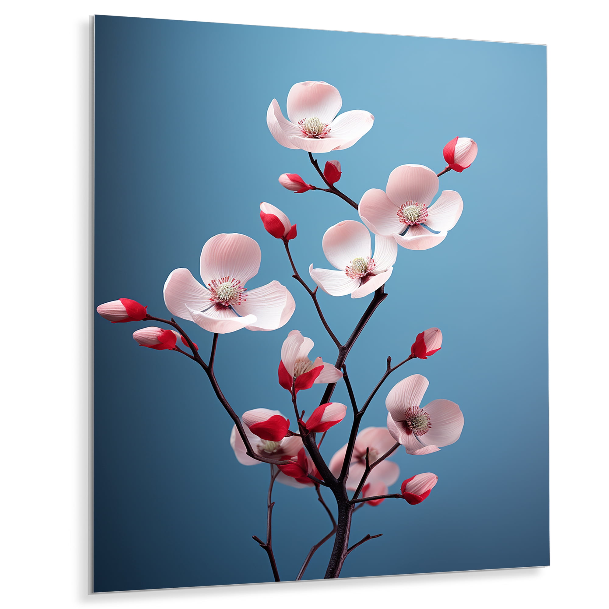 Designart "Dogwood Dream Pink and Blue Harmony" Dogwood Metal Wall Art ...
