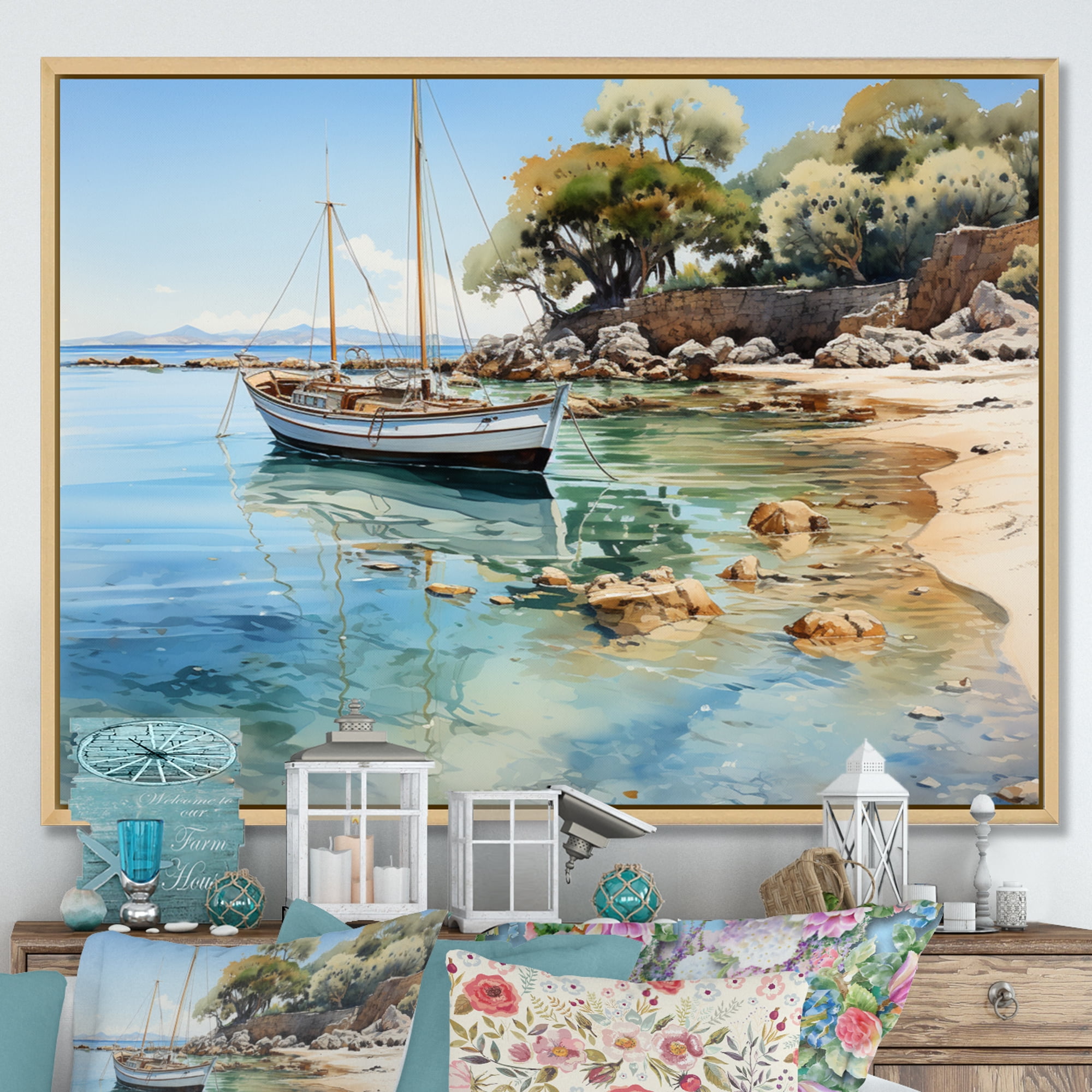 Designart "Dominican Calm Bay II" Nautical & Beach Floater Framed Wall ...