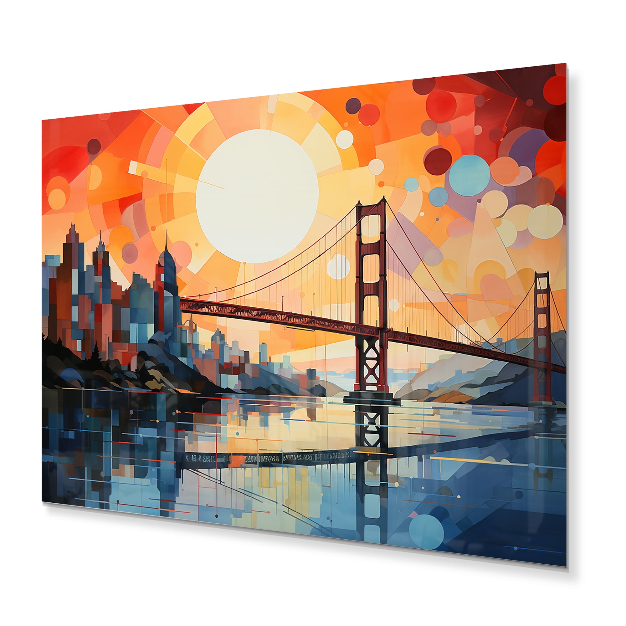 Designart "Dotted Orange Bridge I" Bridges Metal Wall Art Prints ...