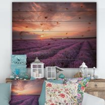 Designart 'Dramatic Clouds and Sunrise Over Lavender Field X' Farmhouse ...