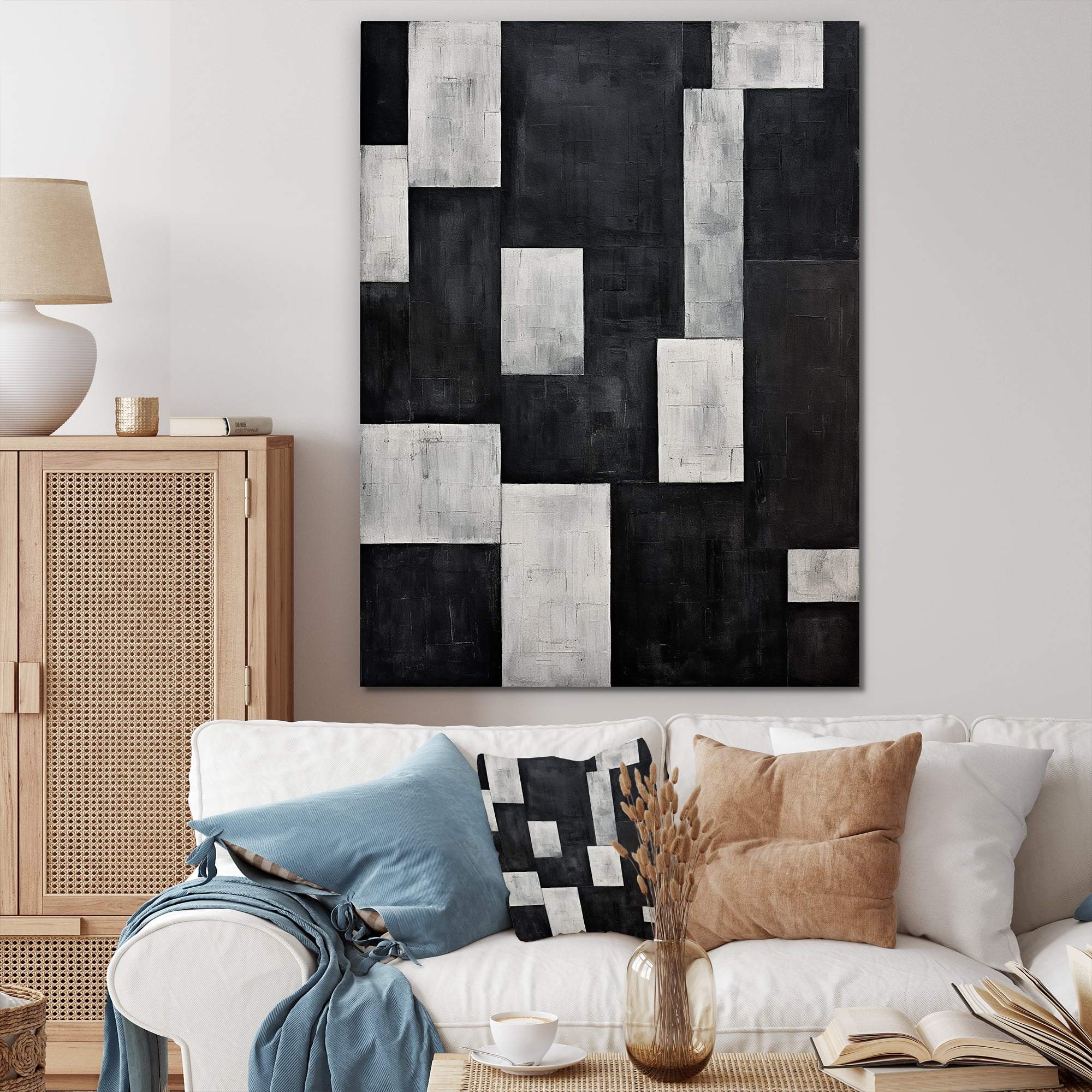 Designart "Dream Of Black And White Cuboids" Abstract Shapes Wall Decor ...