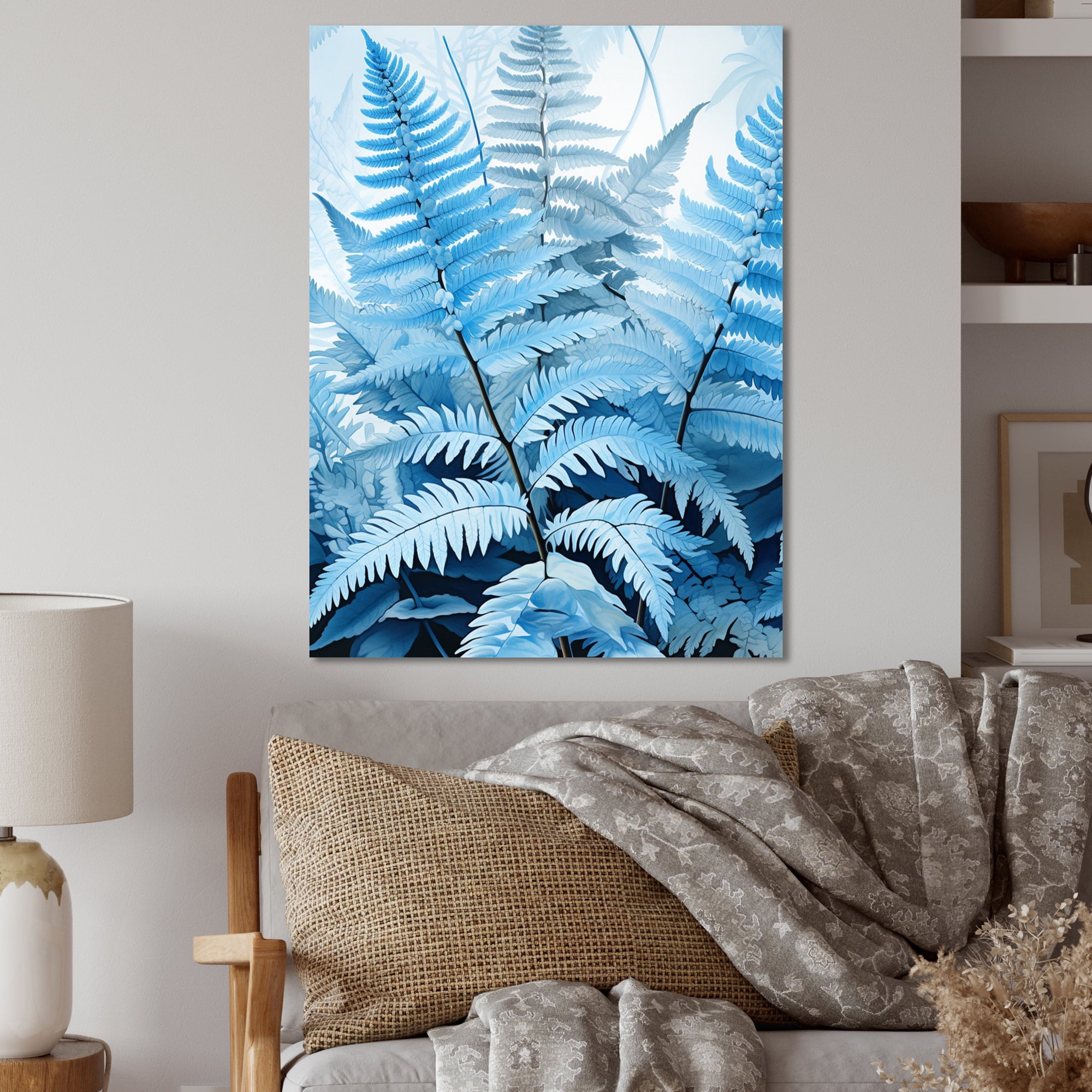 Designart "Dreaming Amid Azure Ferns II" Floral & Botanical Metal Wall ...