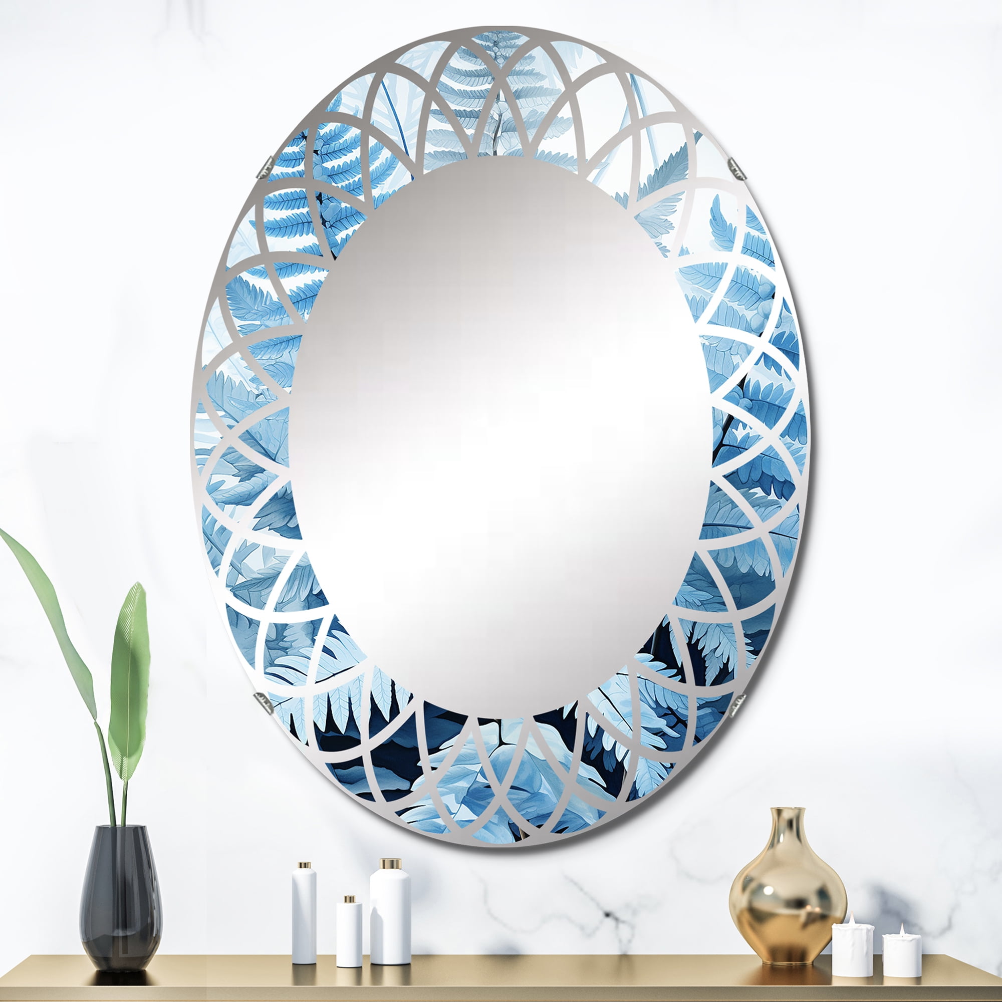 Designart "Dreaming Amid Azure Ferns II" Floral & Botanical Round Wall ...