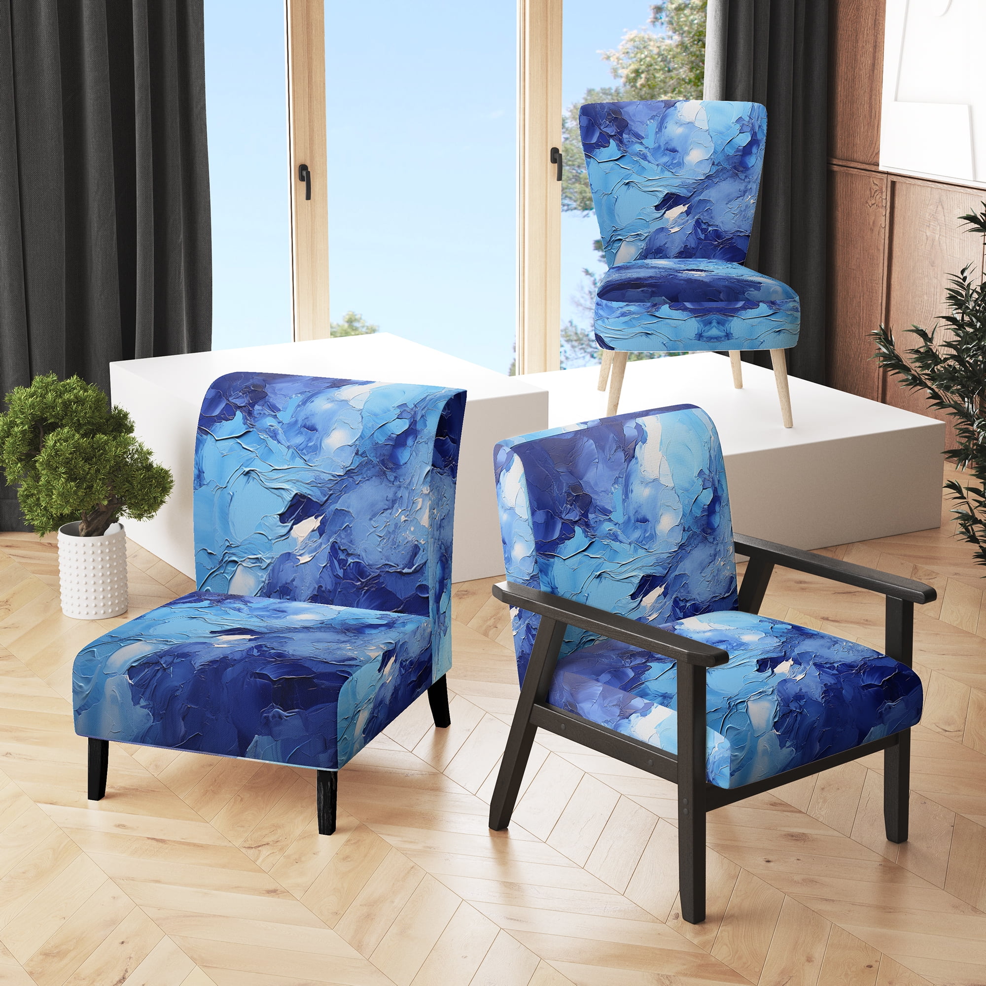 Designart "Dreaming in Cobalt" Blue Abstract Landscape Upholstered ...