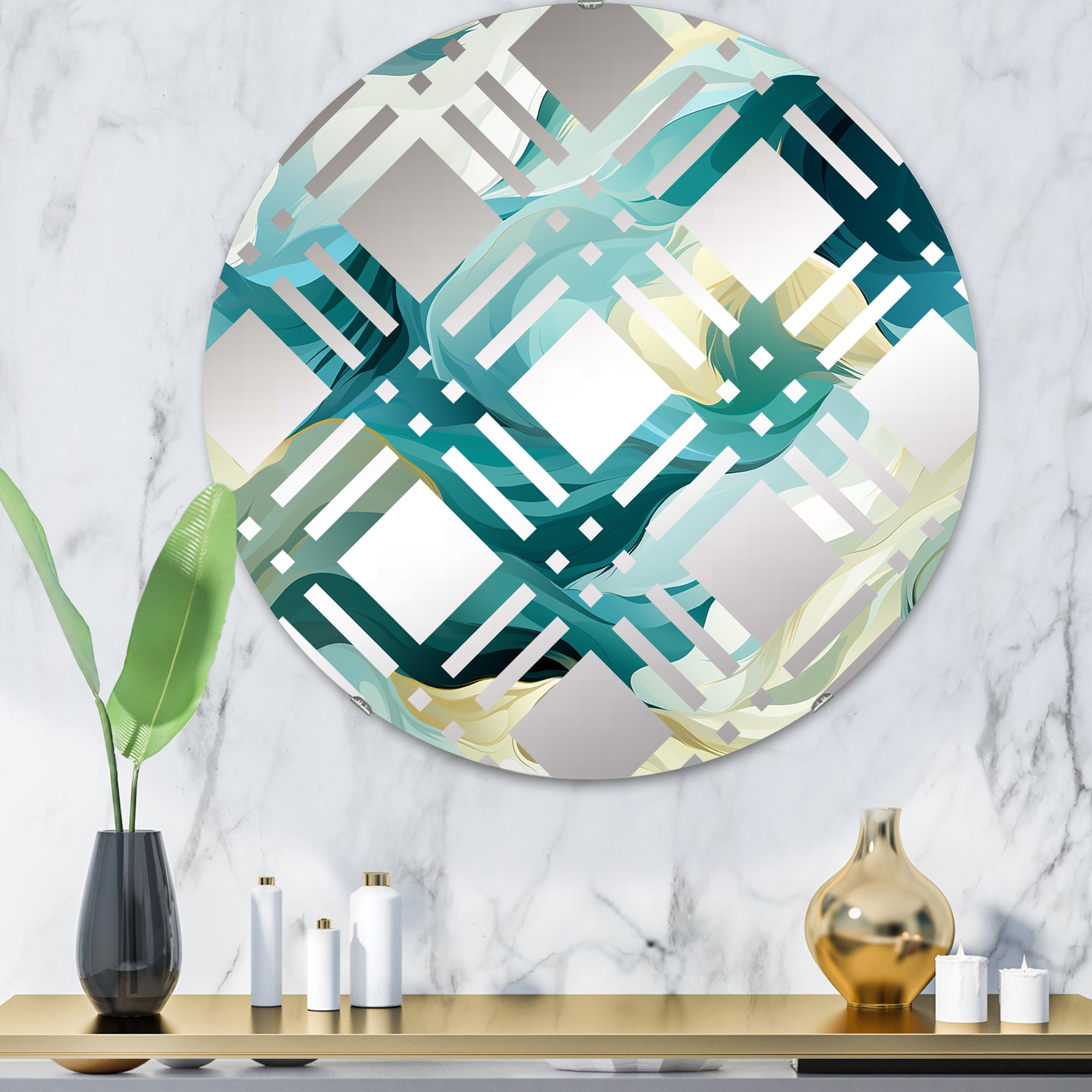 Designart "Dreamlike Ethereal Camo" Camouflage Plaid Round Wall Mirror ...