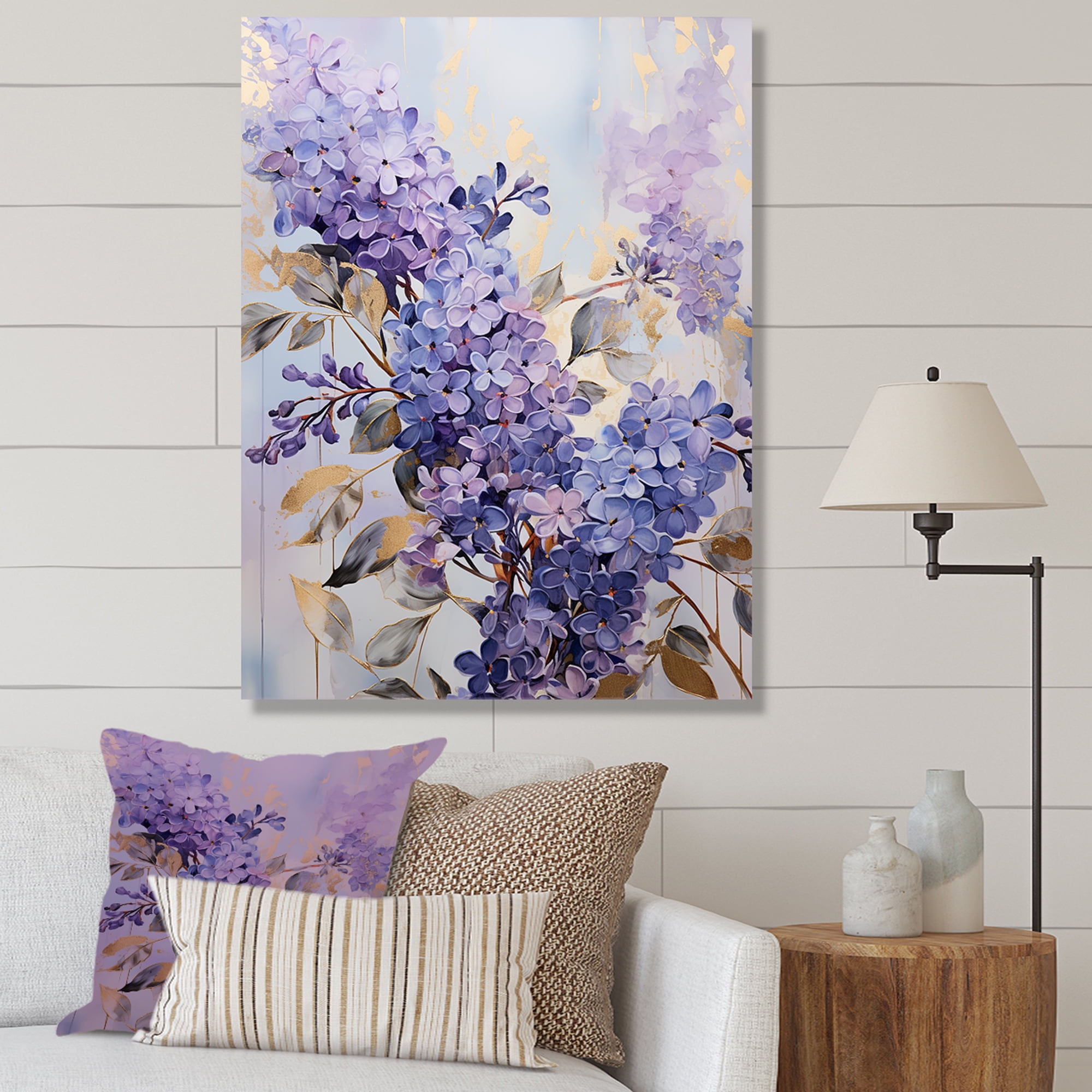 Designart "Dreams Of Pastel Lilacs In Purple And Gold II" Lilacs Wall ...