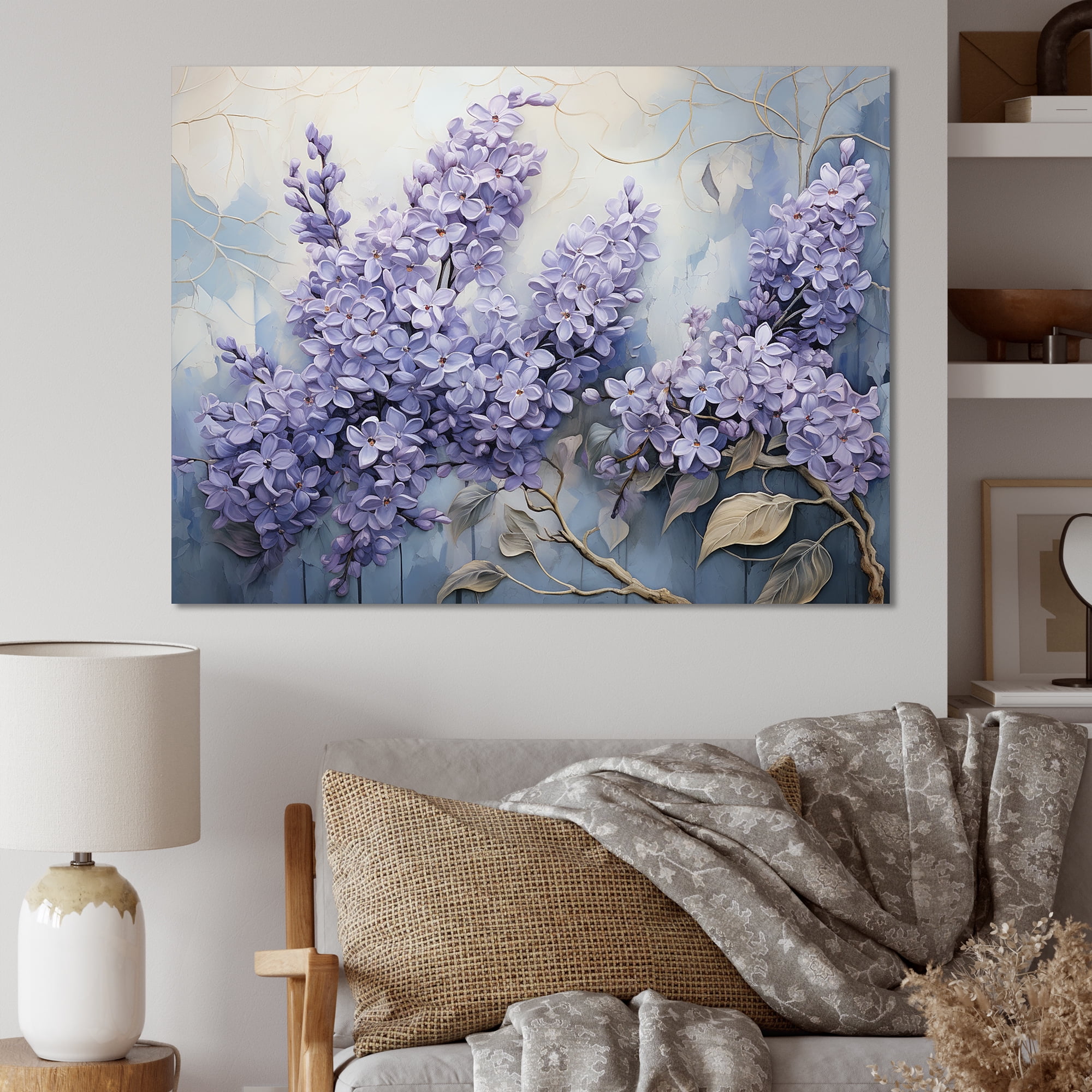 Designart "Dreams Of Pastel Lilacs In Purple And Gold IV" Lilacs Wall ...