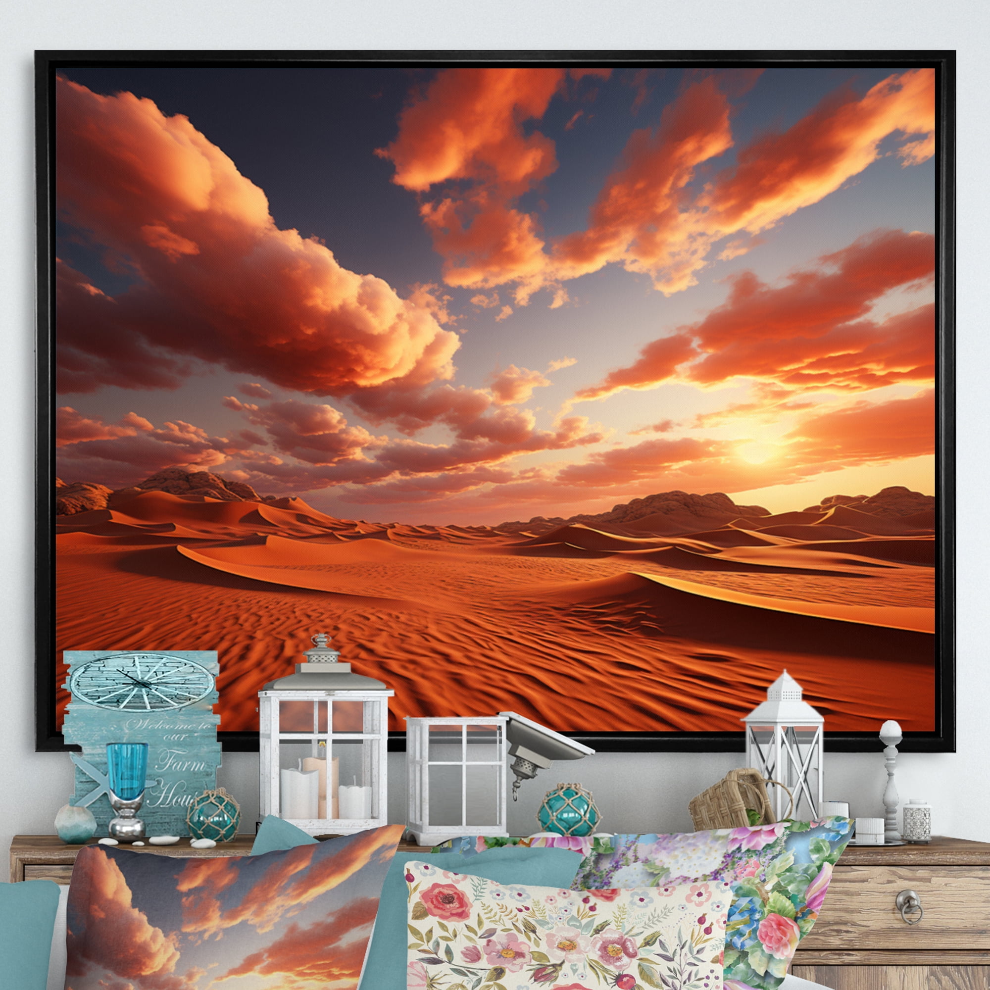 Designart "Dreams Sahara African Wall art III" African Floater Framed ...