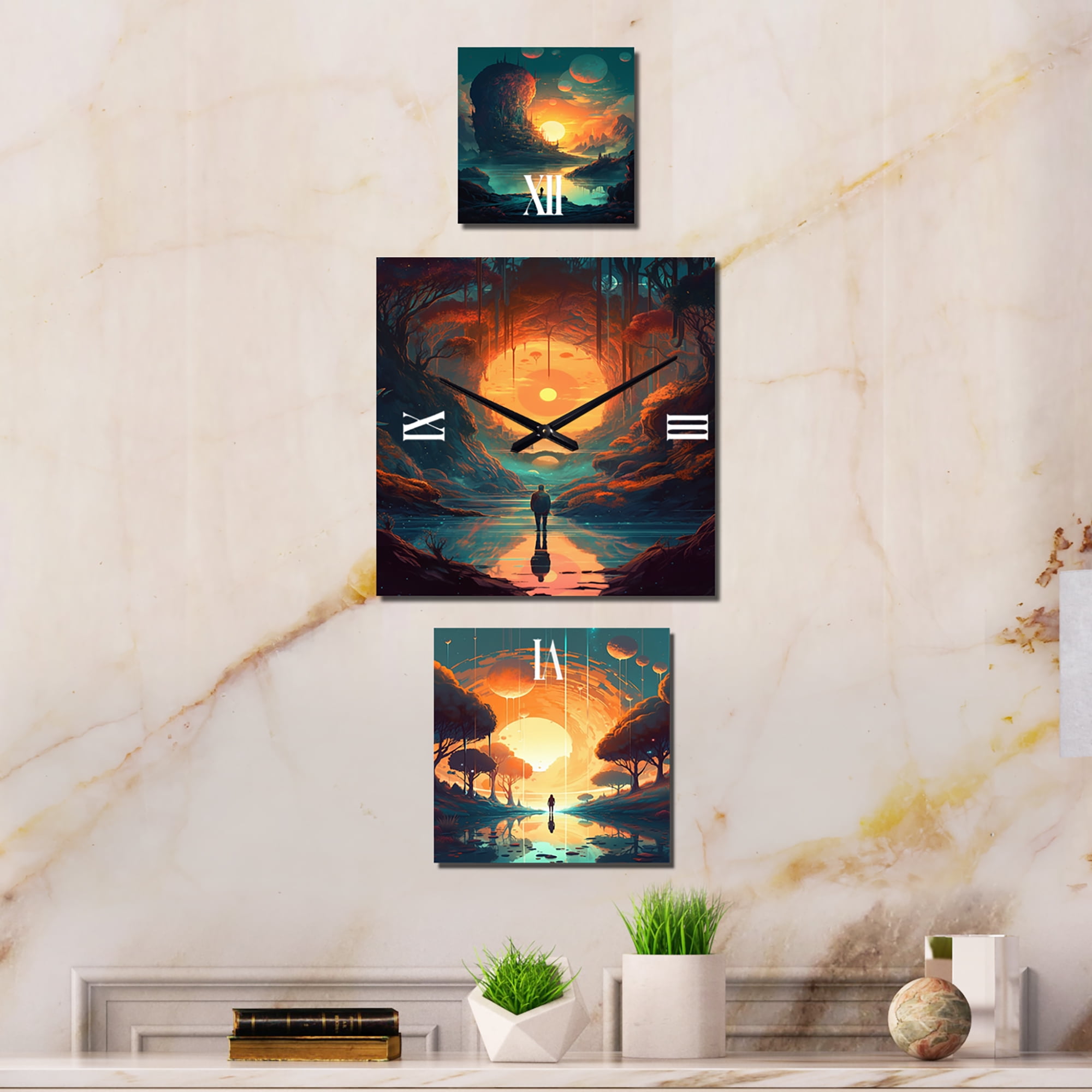 Designart "Dreams of the Future III" Space Oversized Wall Clock - Set ...