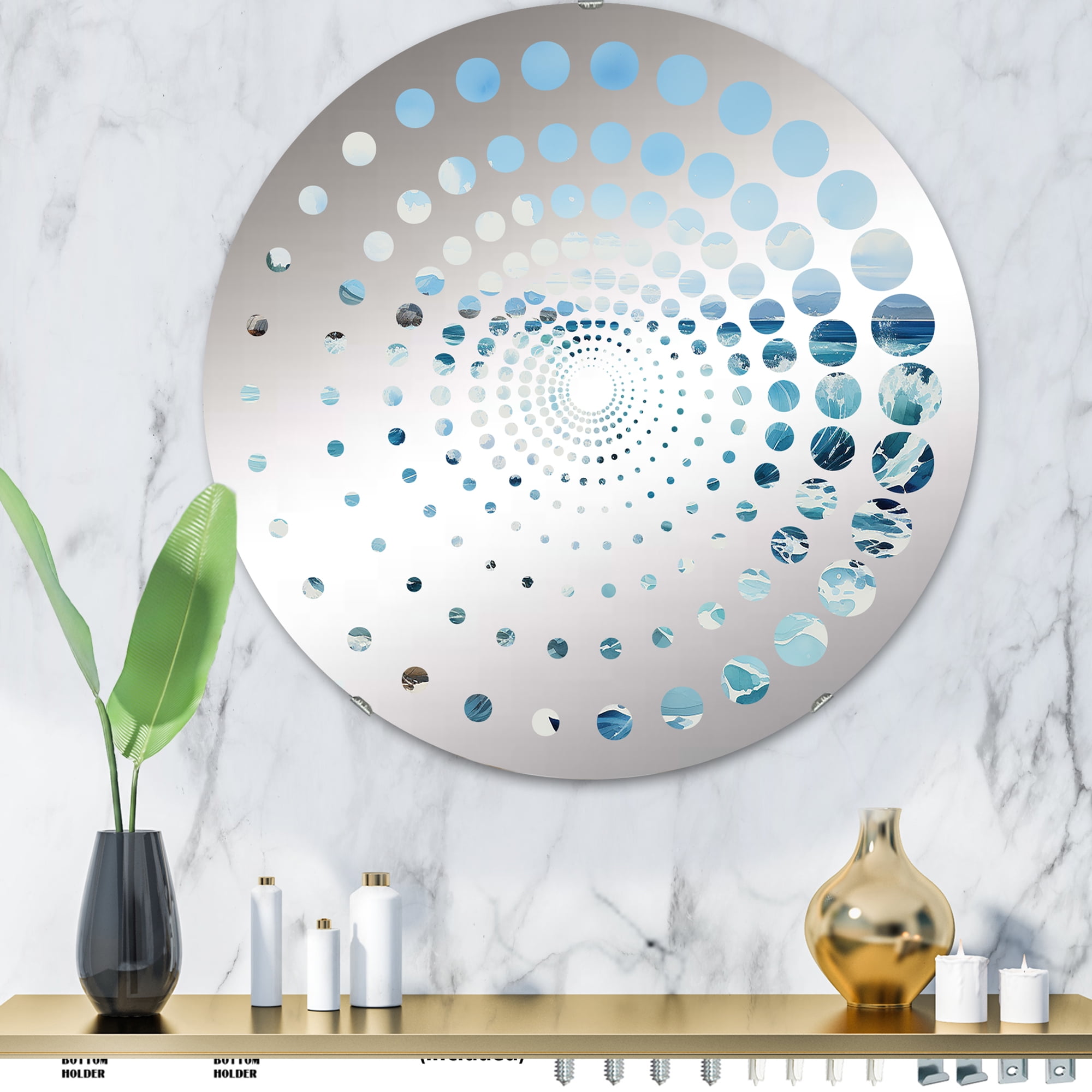 Designart "Dreamscape of Oceans Infinity I" Minimalism Spiral Dot Round ...