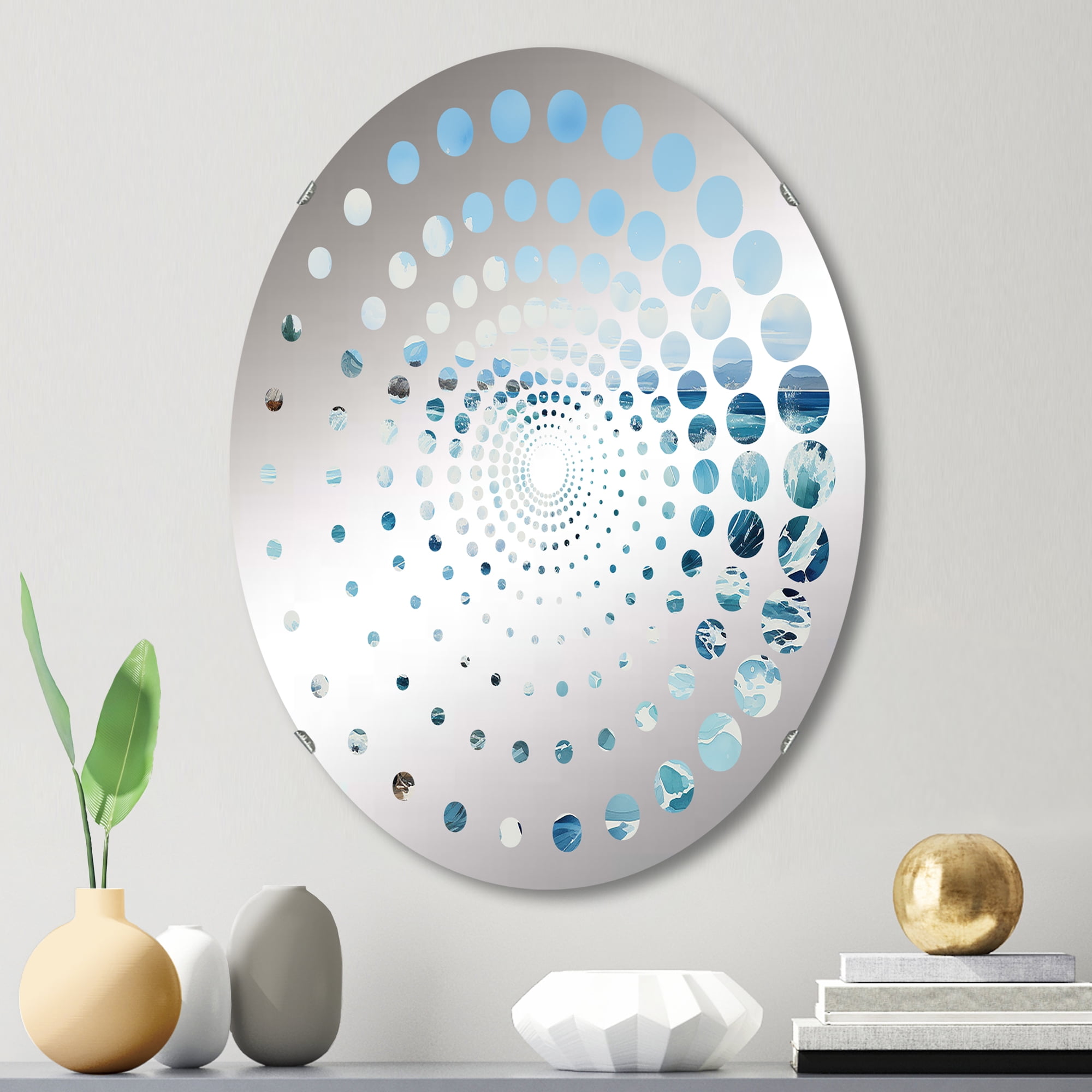 Designart "Dreamscape of Oceans Infinity I" Minimalism Spiral Dot Round ...