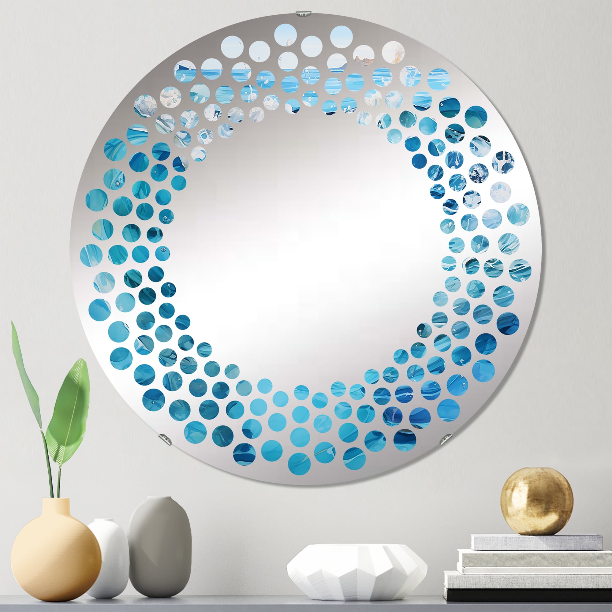 Designart "Dreamy Azure Waters" Abstract Impressionism Polka Dot Round ...