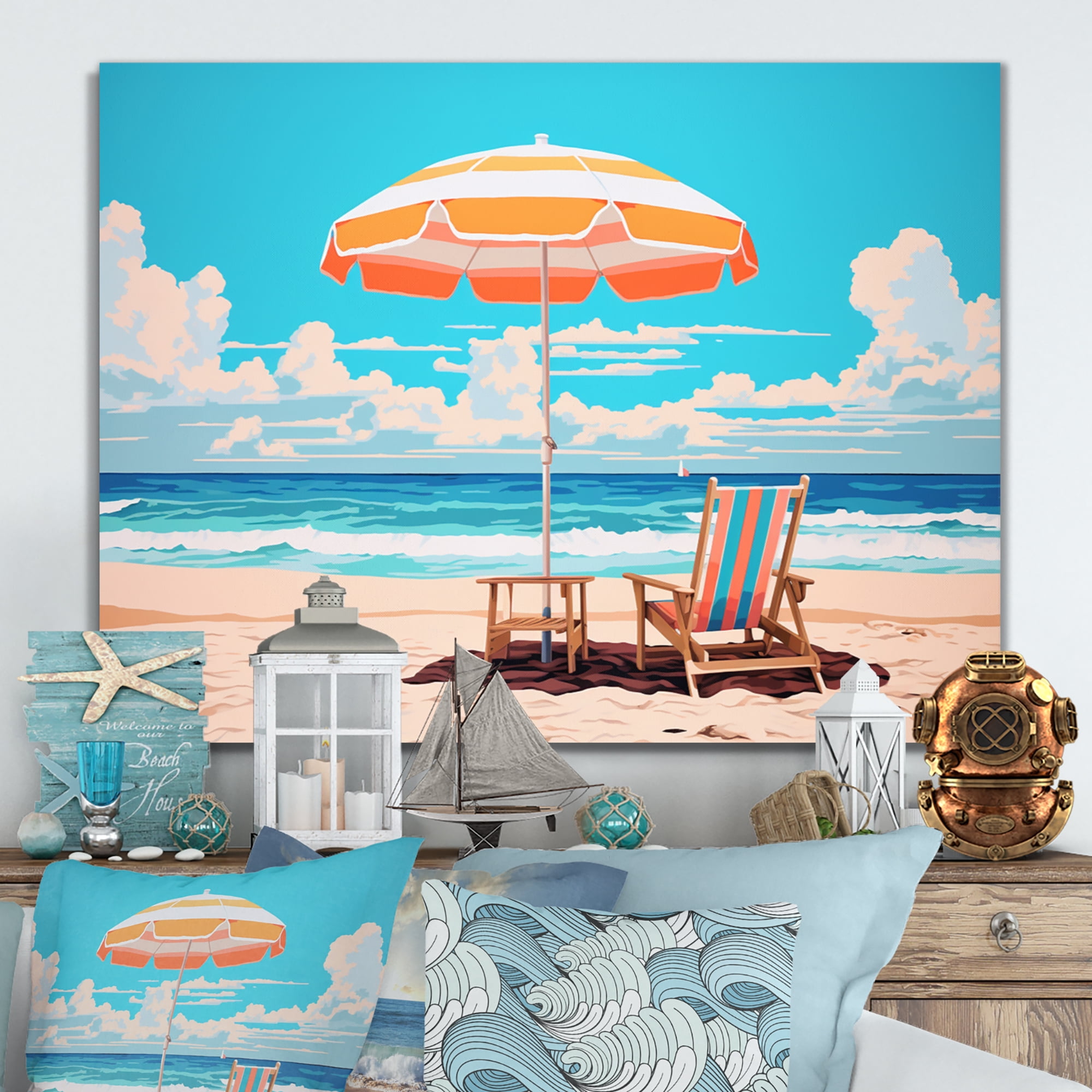 Designart "Dreamy Beach Chairs I" Nautical & Beach Metal Art Print ...