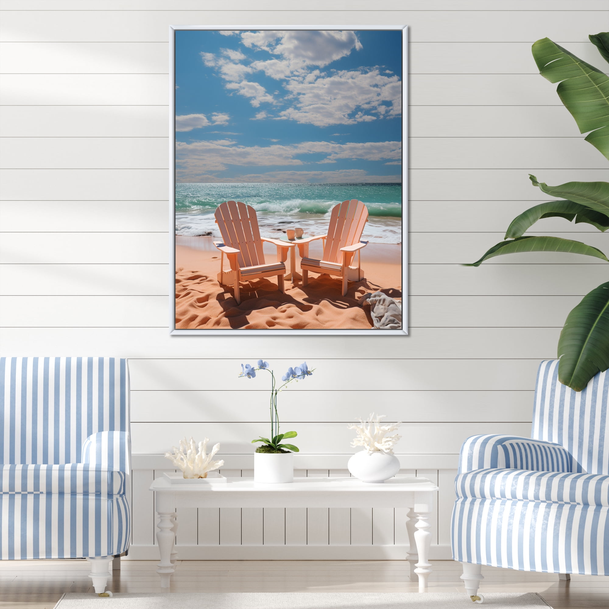 Designart "Dreamy Beach Chairs II" Nautical & Beach Floater Framed Wall ...