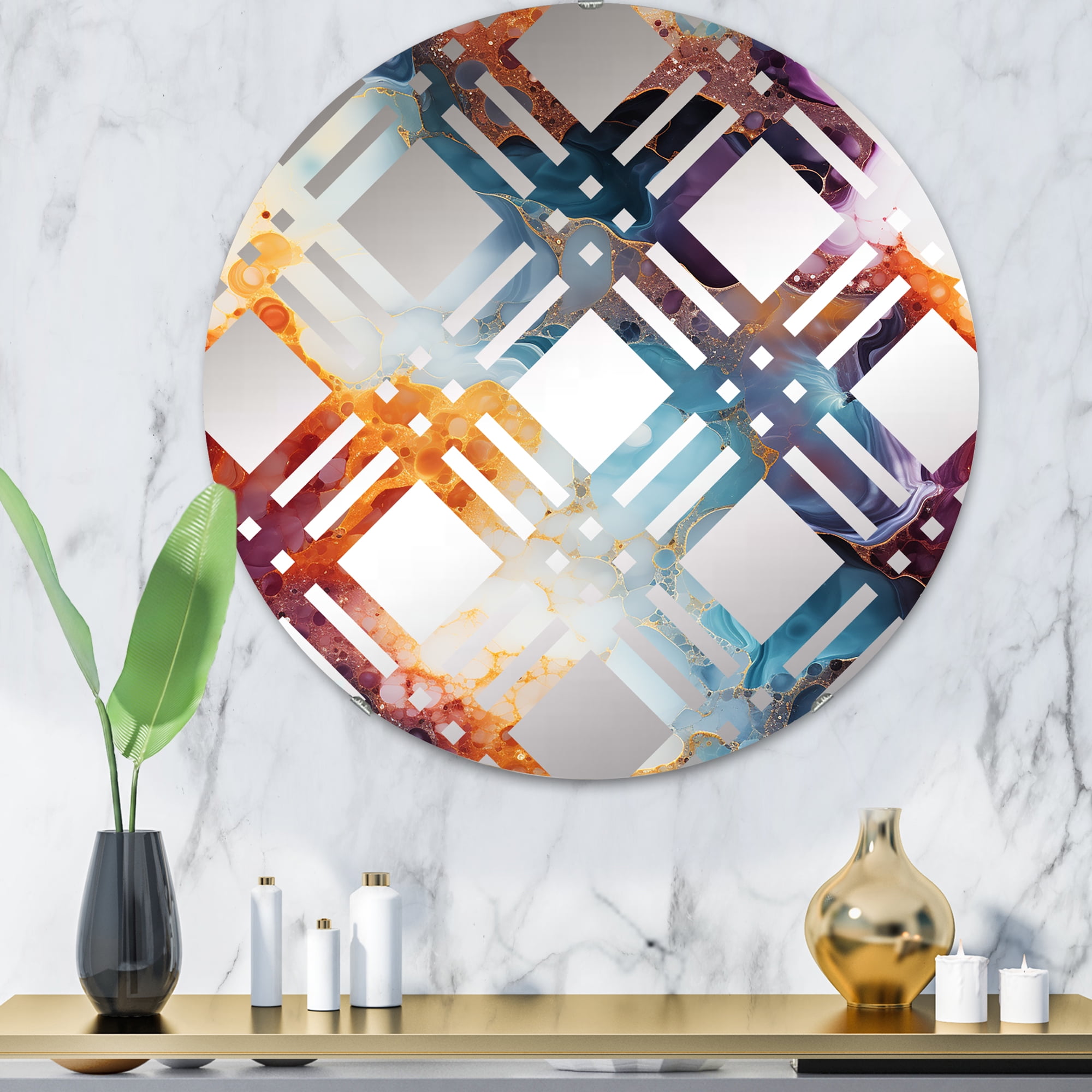 Designart "Dreamy Galactic Dreams in Orange Marbled Bliss" Marble Plaid ...