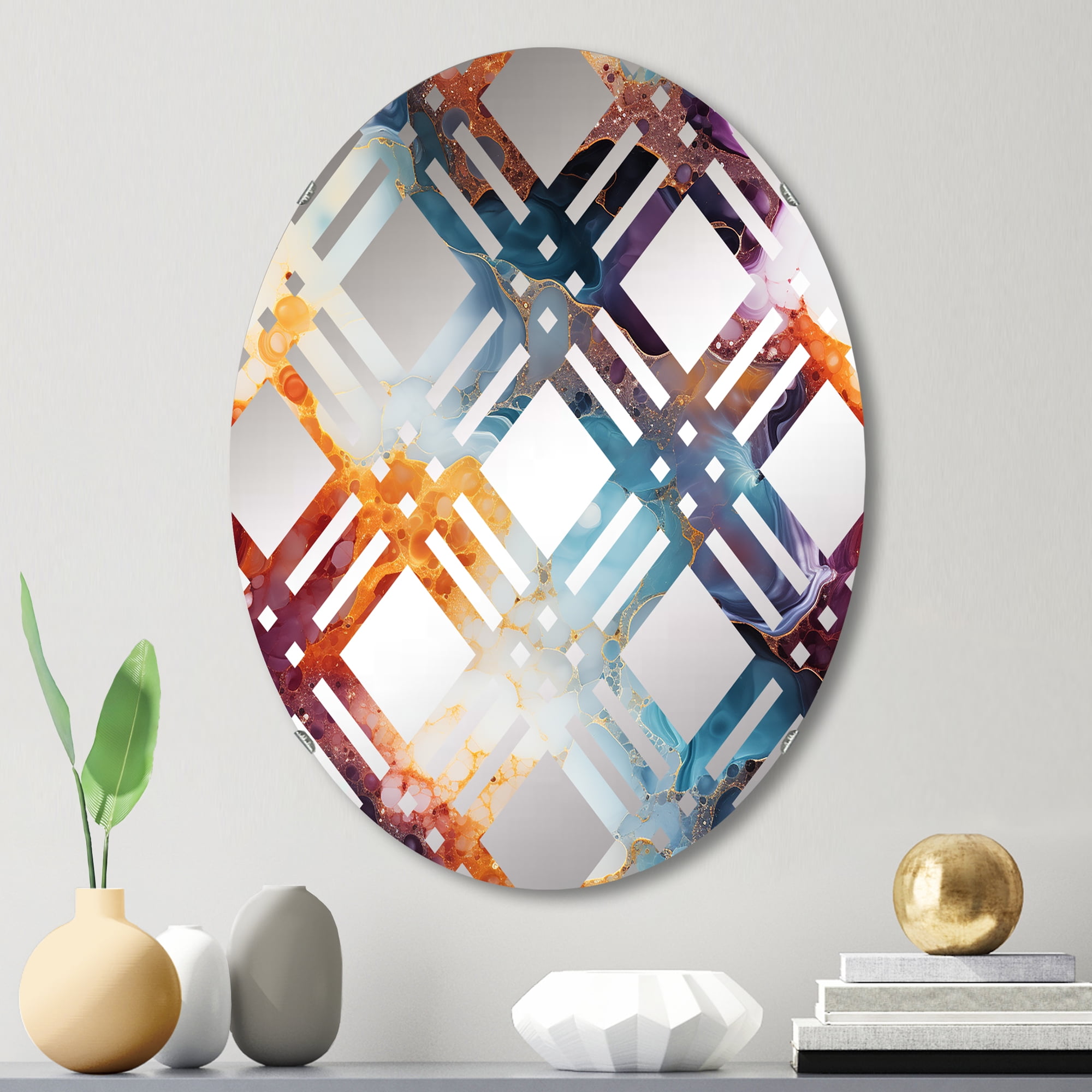Designart "Dreamy Galactic Dreams in Orange Marbled Bliss" Marble Plaid ...