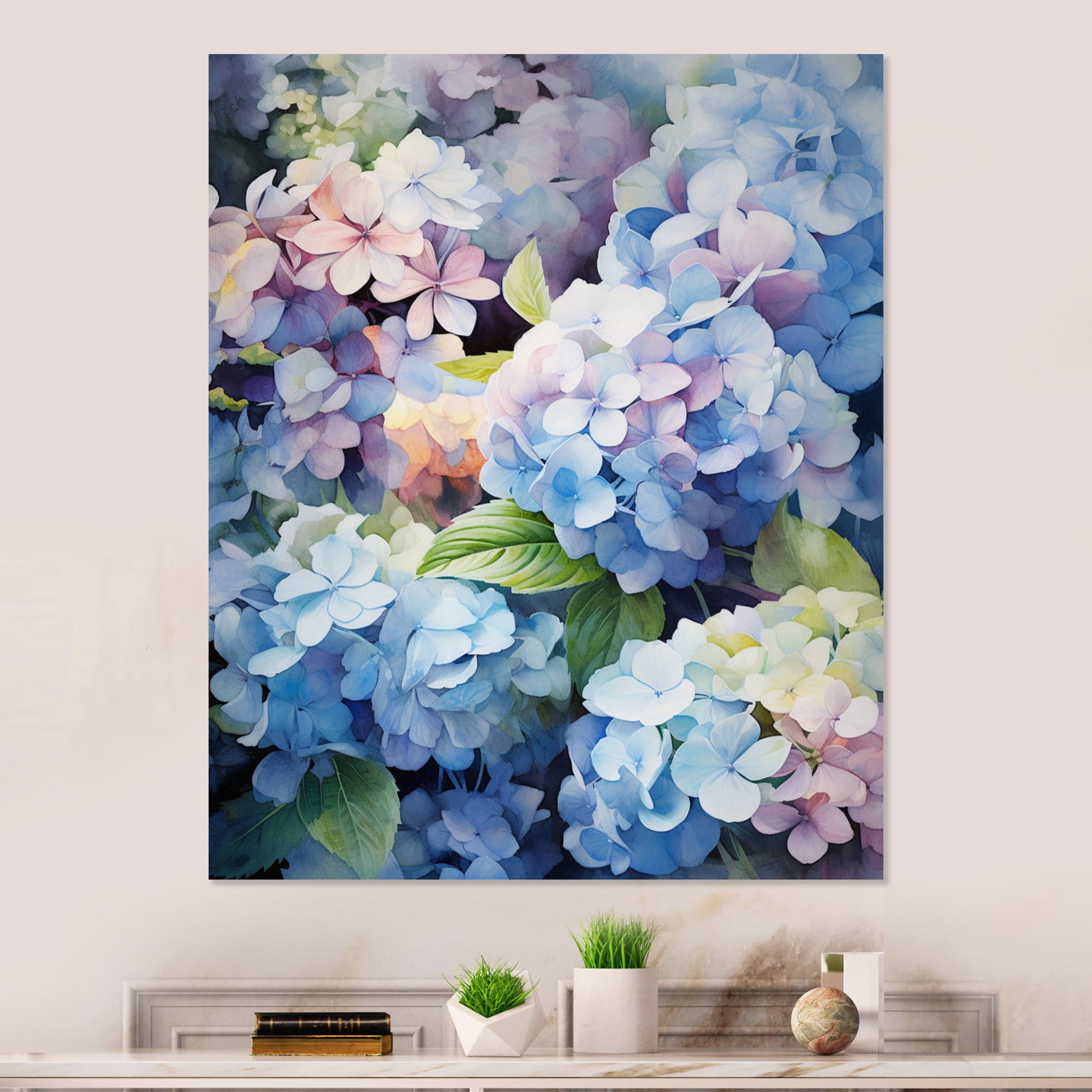 Designart "Dreamy Garden Blue Hydrangea" Hydrangea Metal Art Living ...