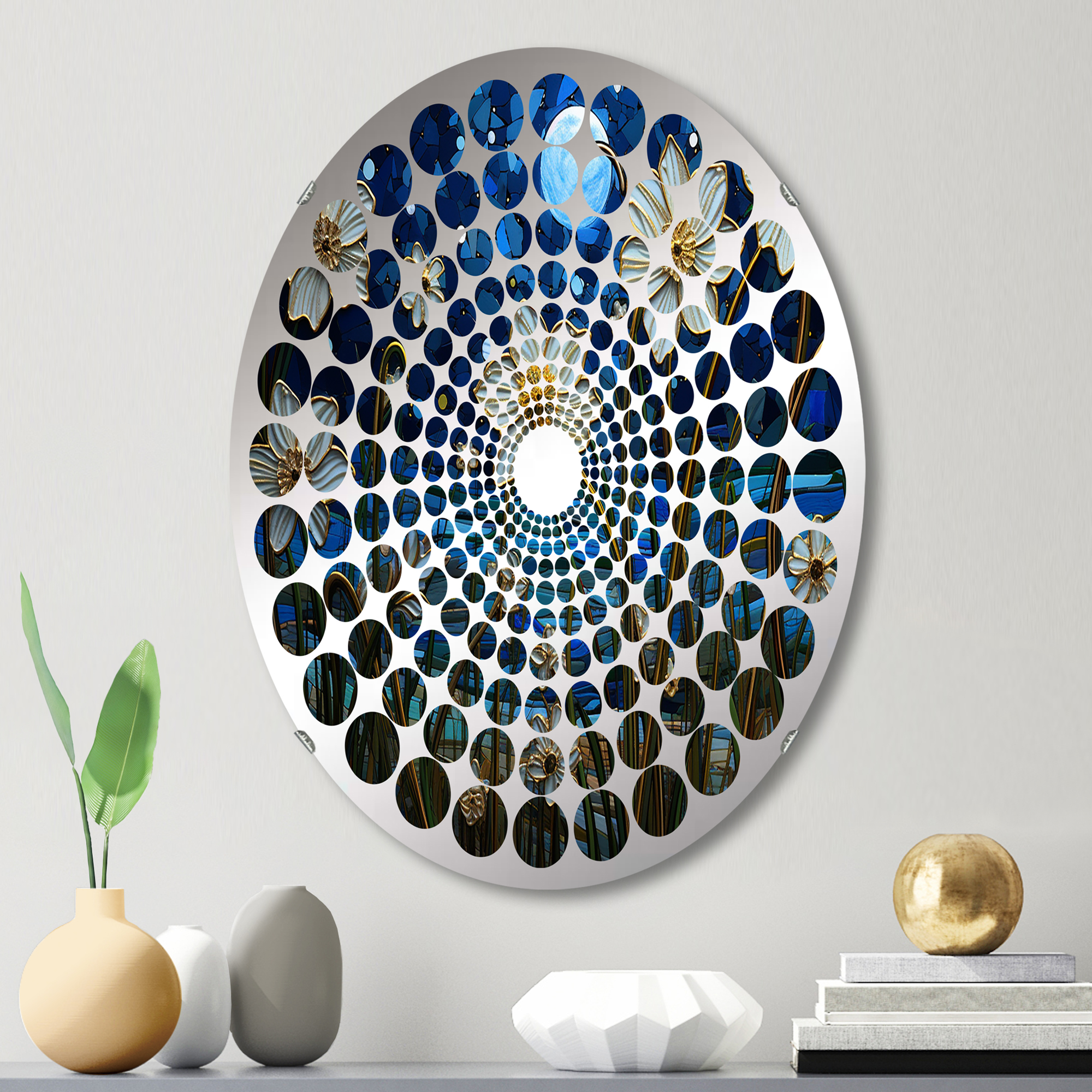 Designart "Dreamy Moonlit Flower Fields I" Wildflowers Radial Dot Round ...