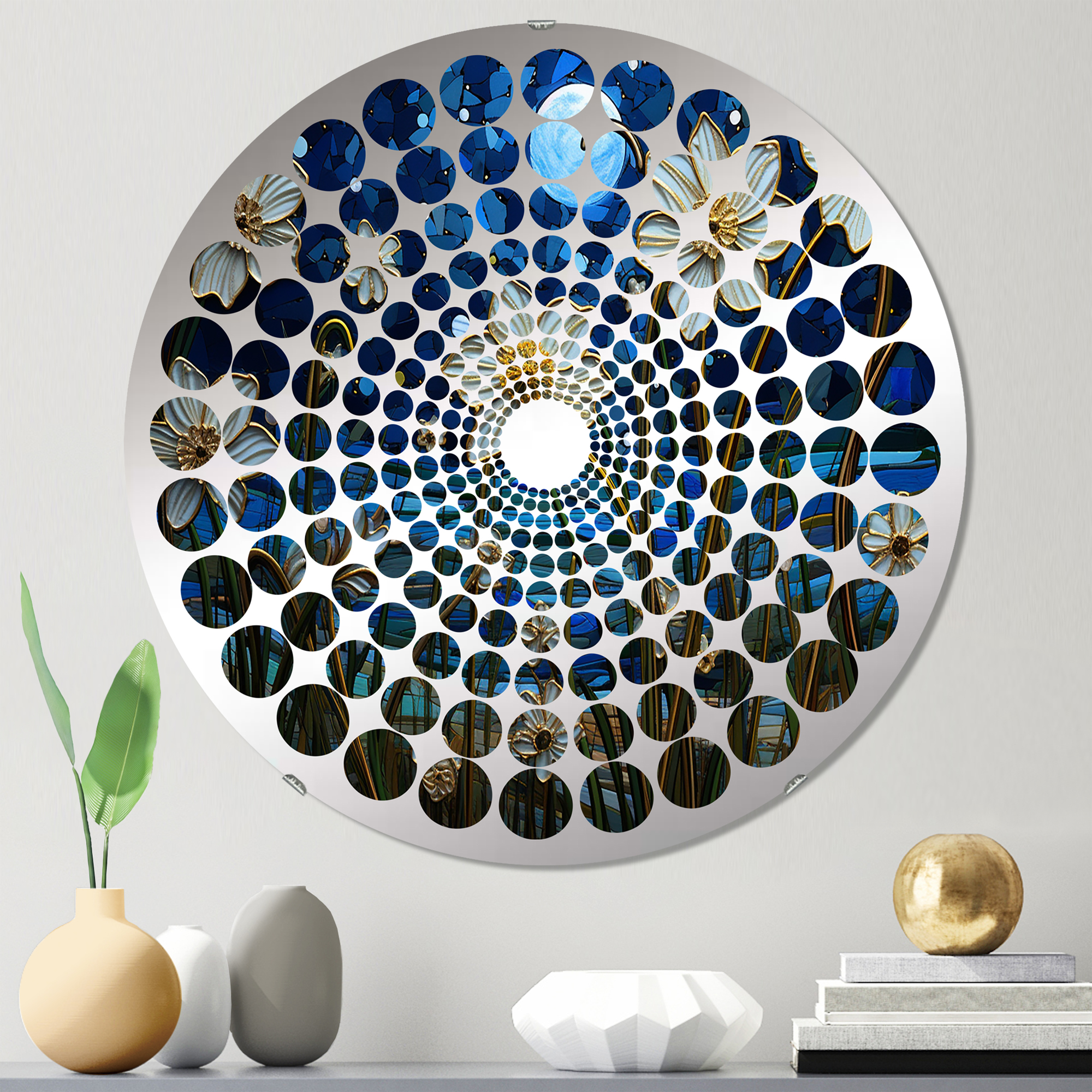 Designart "Dreamy Moonlit Flower Fields I" Wildflowers Radial Dot Round ...