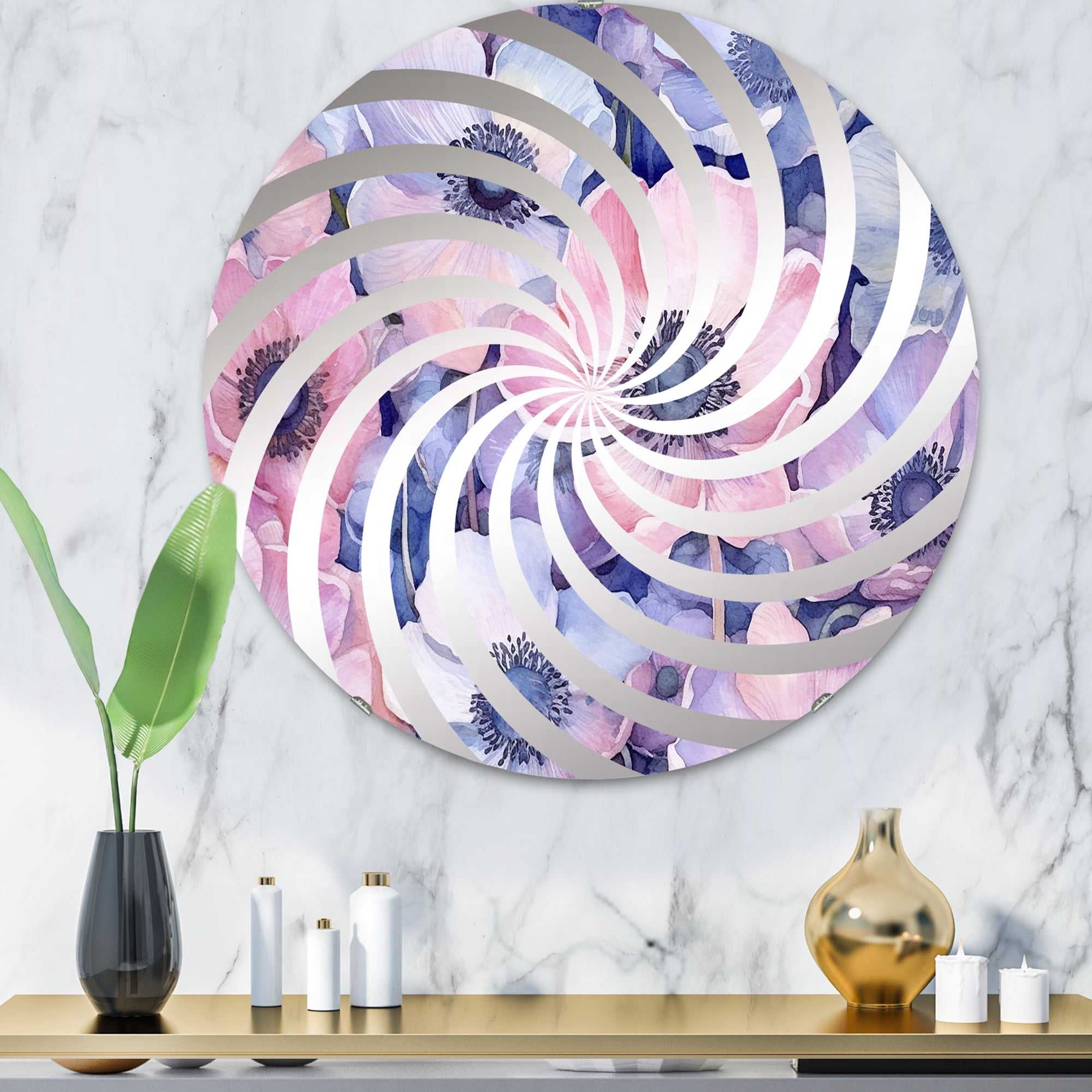 Designart "Dreamy Peppiness in Purple and Pink" Poppies Vortex Round ...