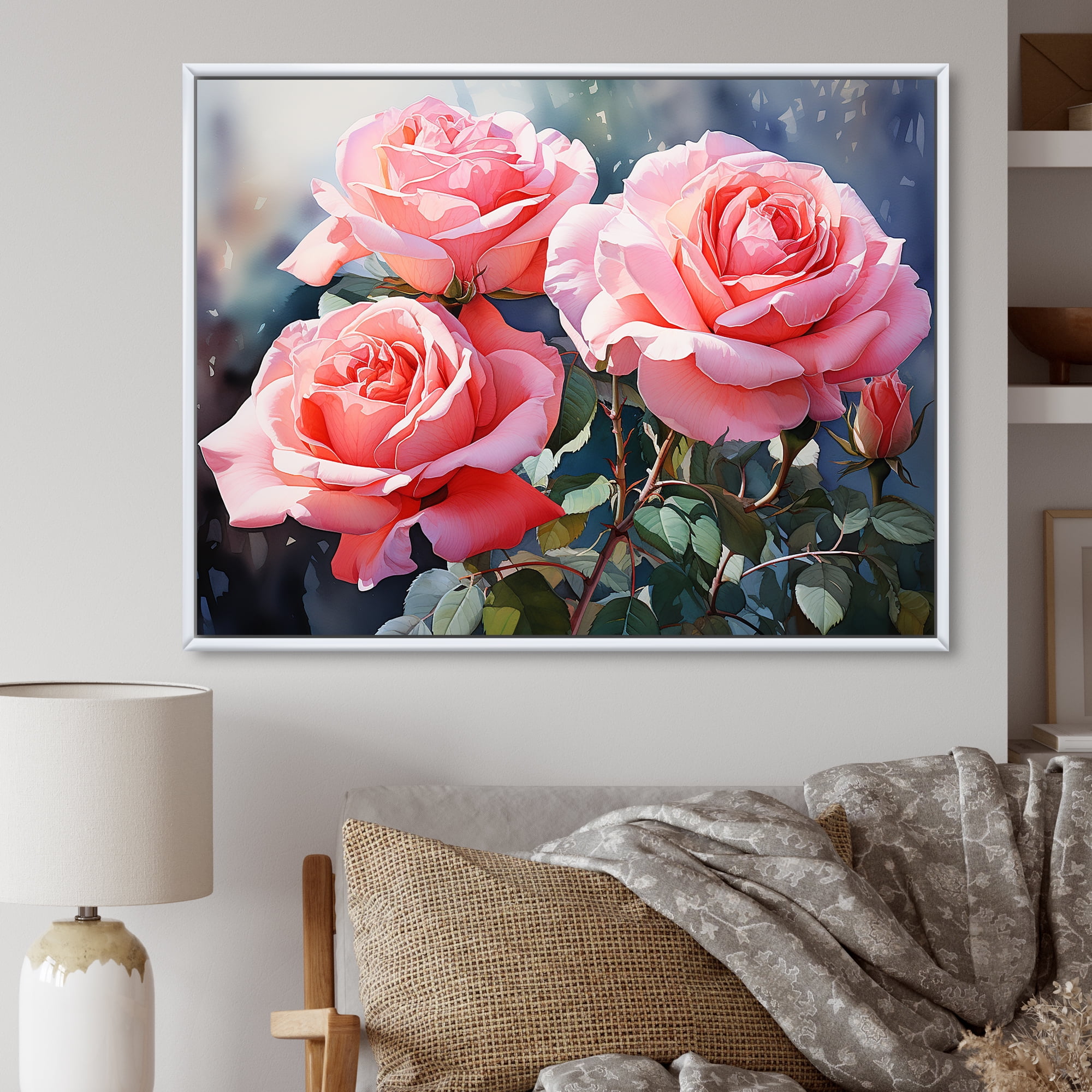 Designart "Dreamy Pink Rose Minimalism I" Roses Floater Framed Wall ...
