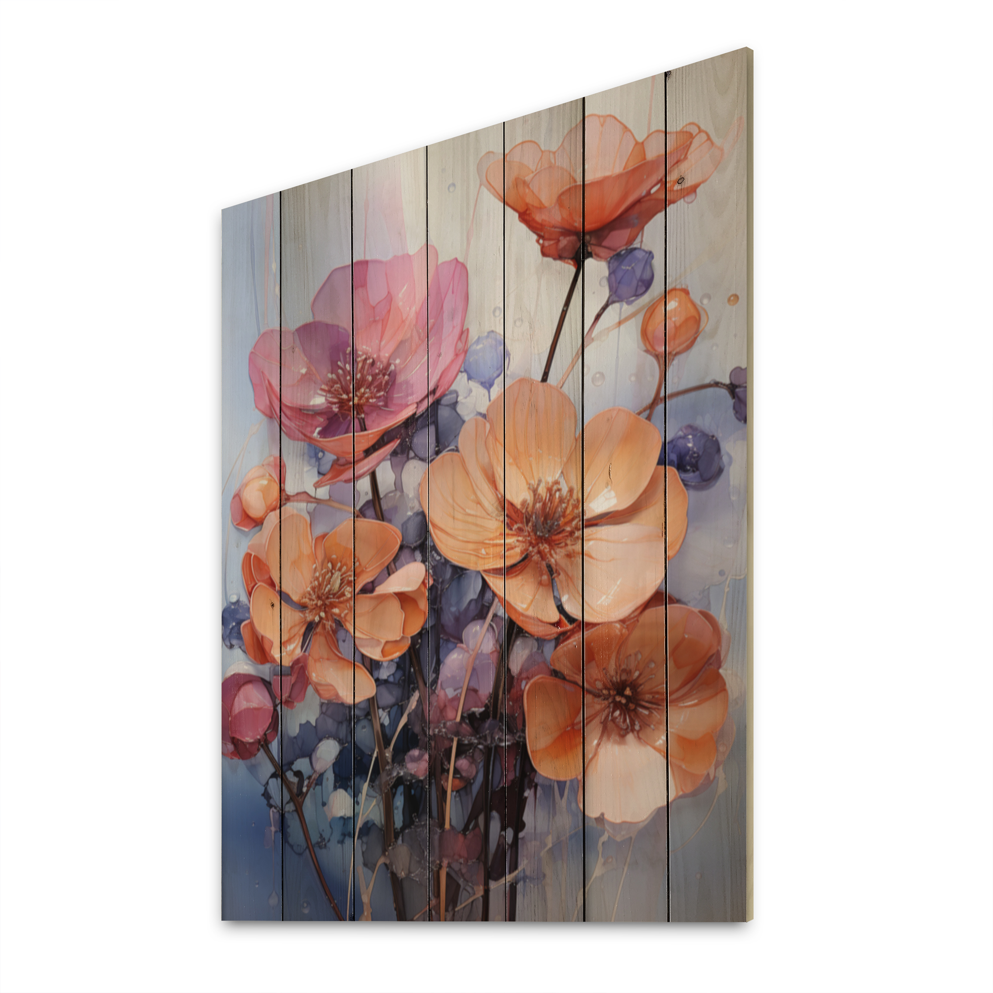 Designart "Dreamy Representation of Peach and Purple Violets II" Floral ...