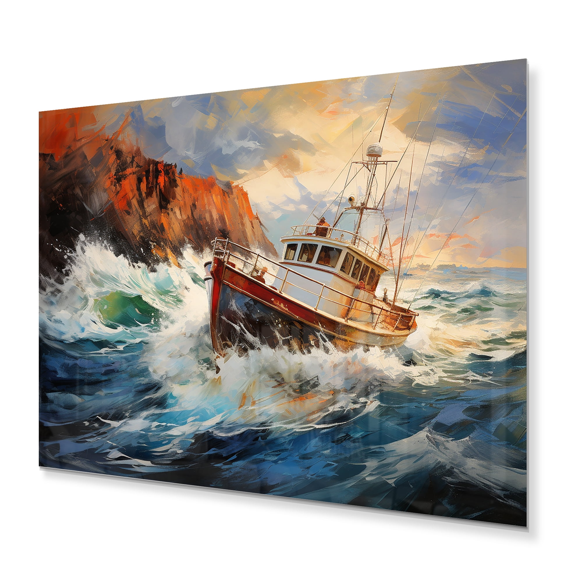 Designart "Dreamy Storm Fishing Boat" Transportation Metal Wall Art ...
