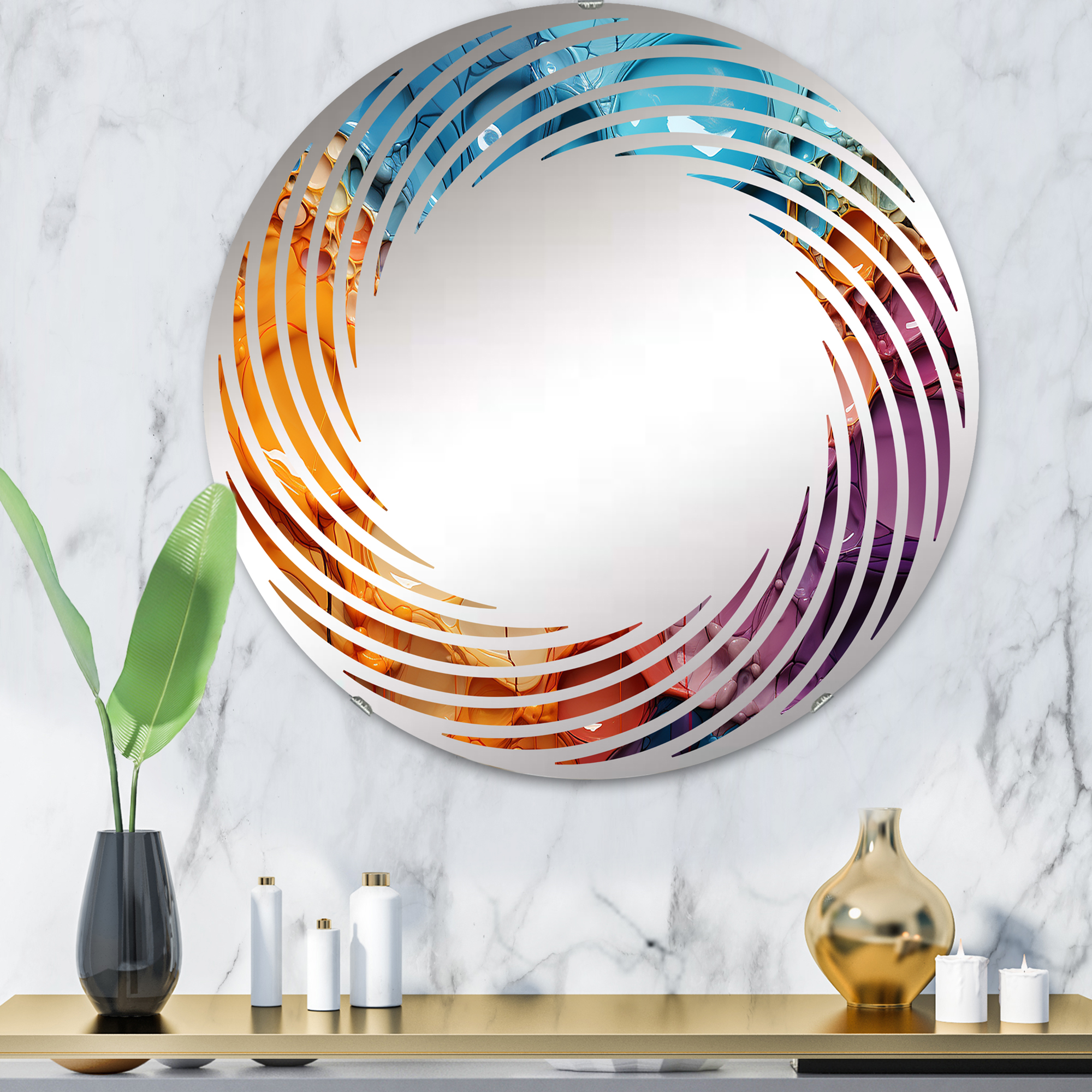 Designart "Drip Painting Symphony in Orange and Blue" Drip Painting ...