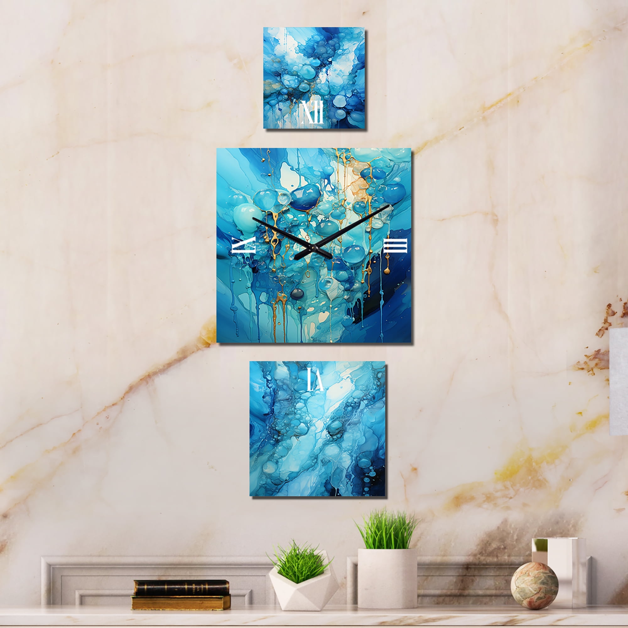 Designart "Drip Painting Symphony in White and Blue" Abstract Shapes ...