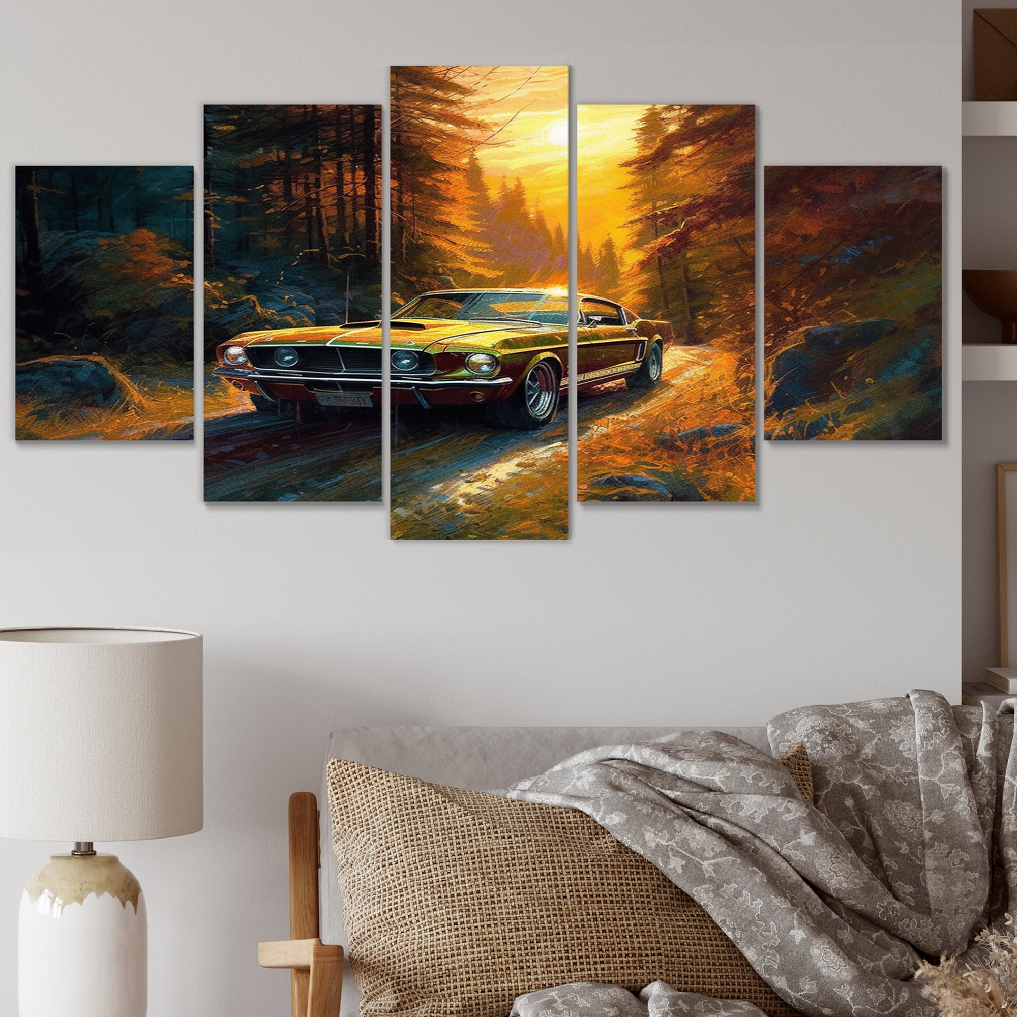 Designart "Drives through the Forest with a Mustang III" Muscle Car Metal Wall Décor Set ...