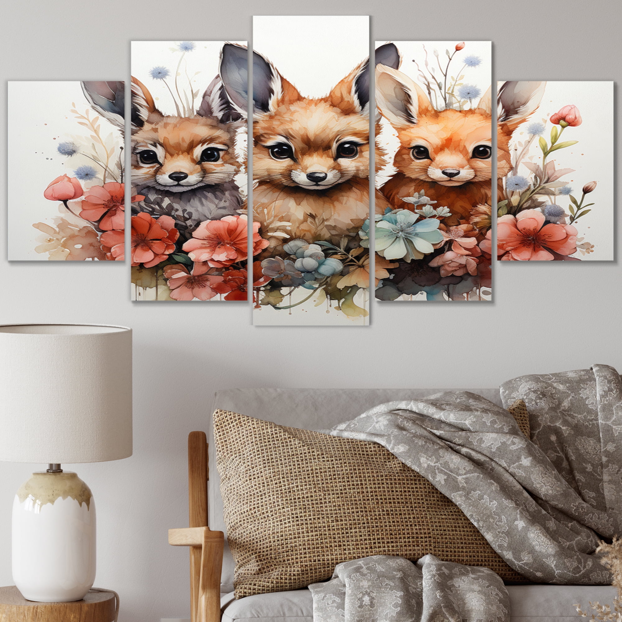 Designart "Dry Watercolor curious Animals" Animals Metal Wall Art Set ...