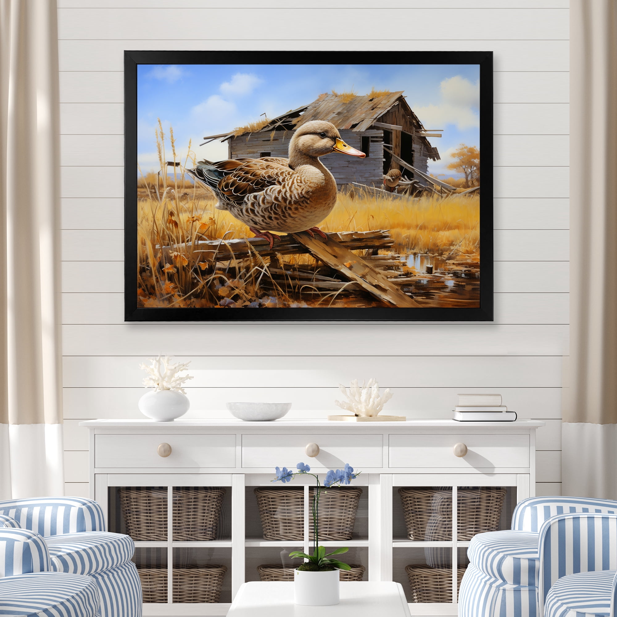 Designart "Duck Waddling by the Barn II" Animals Framed Wall Art Decor ...